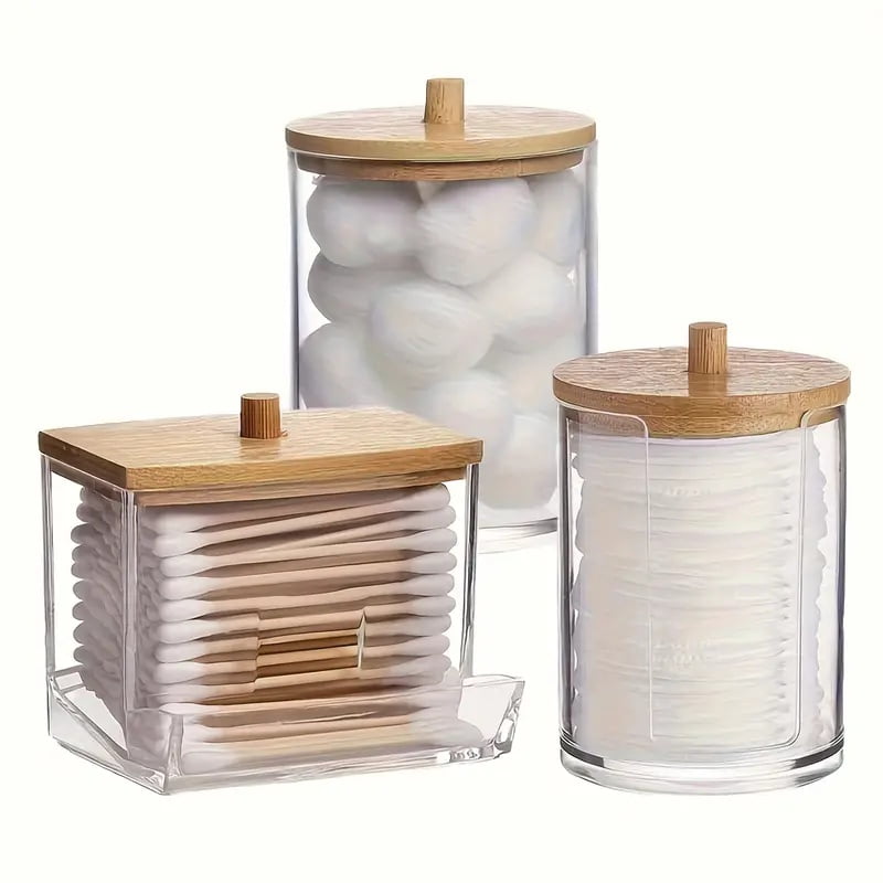 ZHaobin 3pcs Acrylic Storage Box Bathroom Jar Makeup Organizer Cotton Pad Holder Cotton Swab Box ...