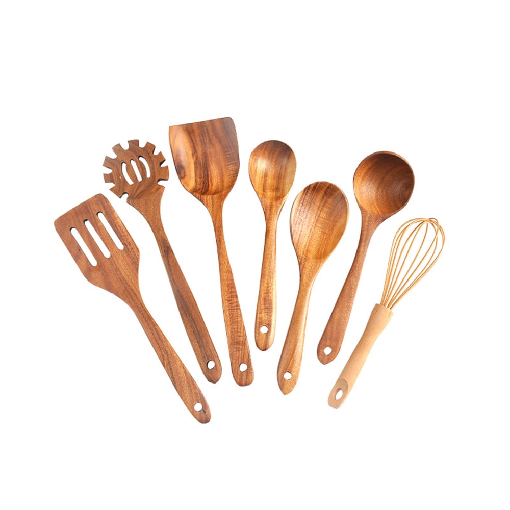 ZHaobin 7Pcs/Set Teak Natural Wood Tableware Non Stick Kitchen Cookware Nano Soup Skimmer ...