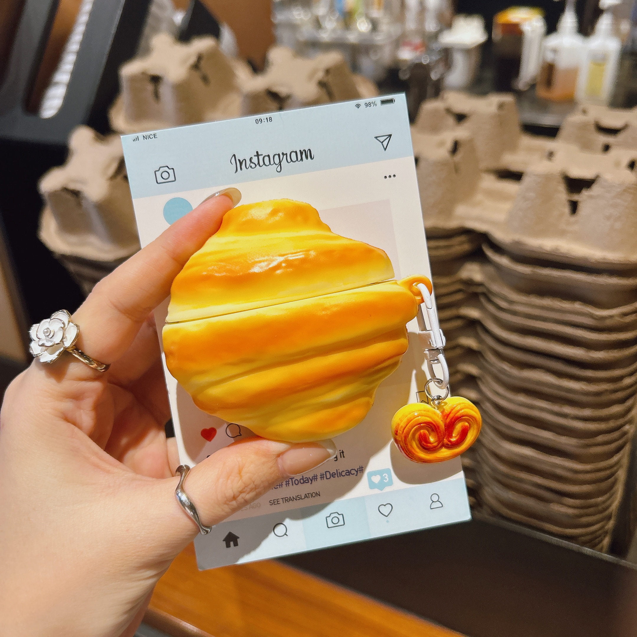 ZHaobin for Airpods 4 Simulation Food 3D Croissant Bread Earpods Case for Airpods 1 2 3 Pro 2 ...