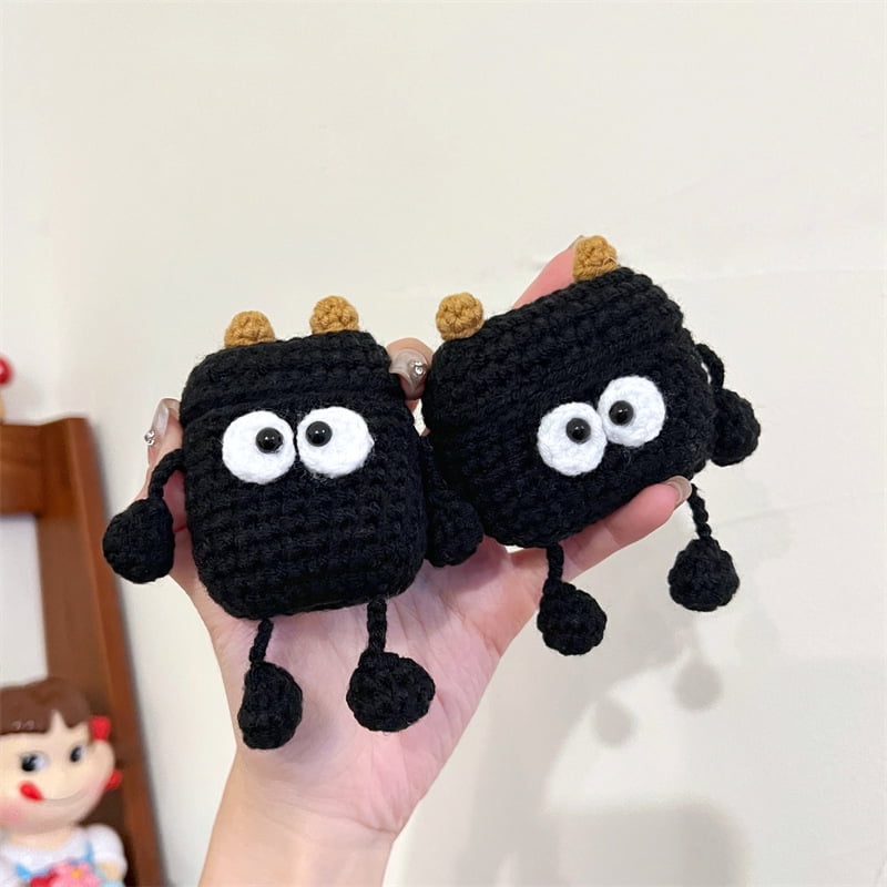 ZHaobin Cartoon Black Knitted Case for AirPods 4 Airpod 1 2 3 Pro Pro2 Bluetooth Earbuds ...