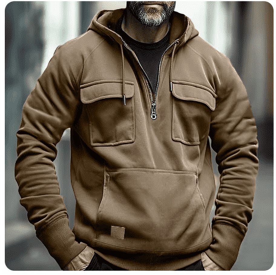 ZHaobin Male Hooded Jackets Half Zipper Men Tactical Hoodies Solid Warm Fleece Military ...
