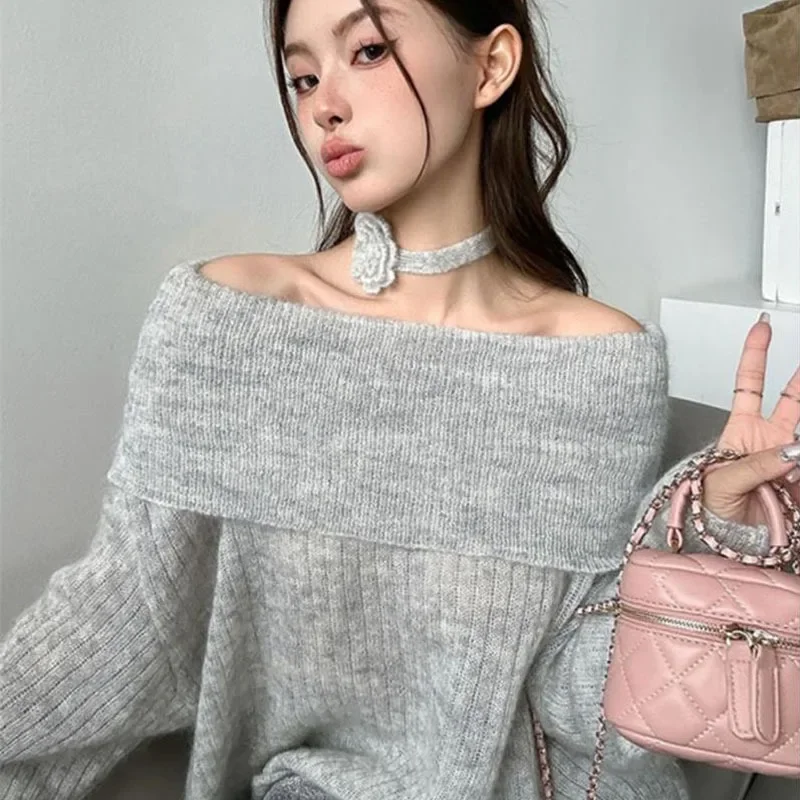 ZHaobin Off Shoulder Knitted Sweater Women Korean Fashion Oversize ...