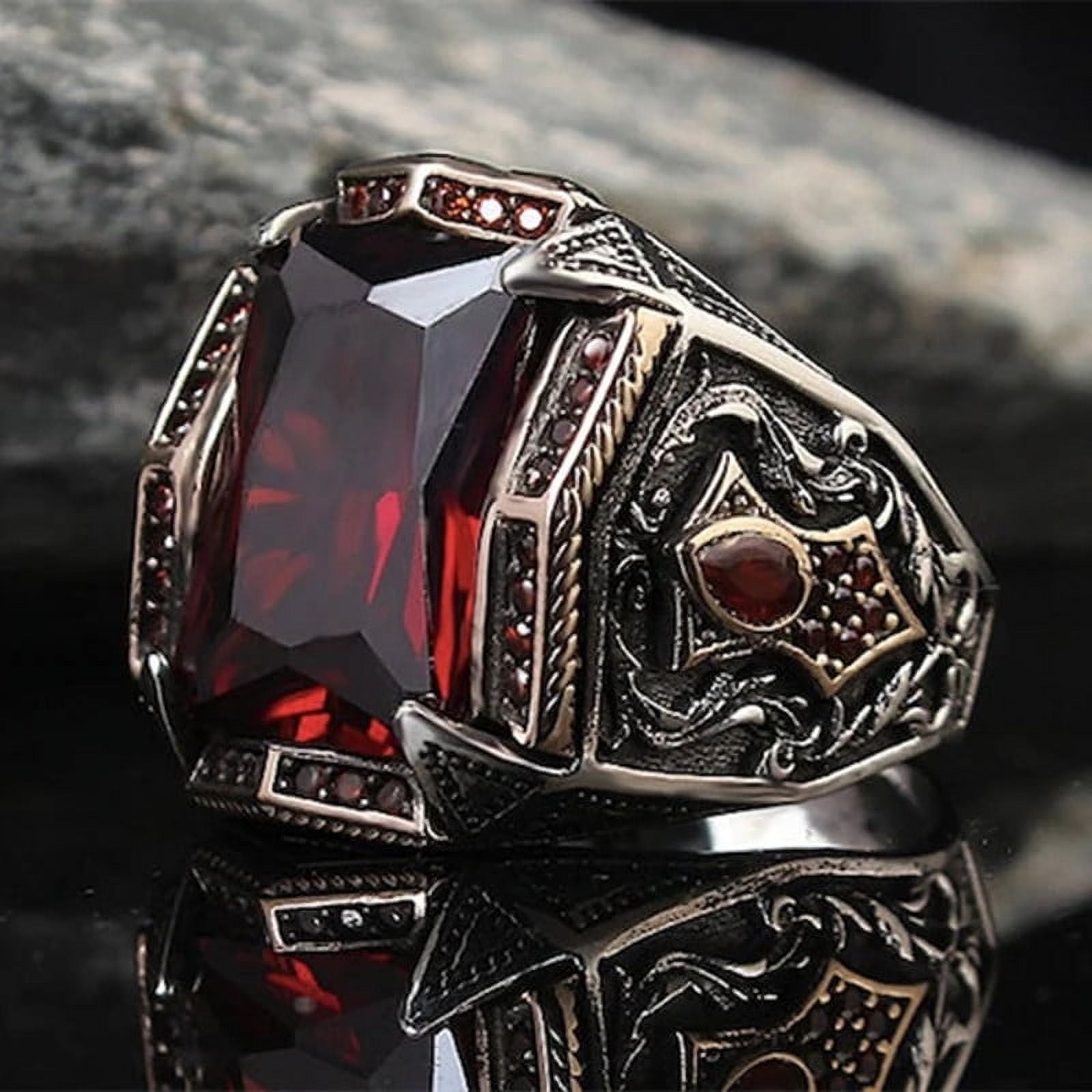 ZHaobin Retro Handmade Turkish Signet Ring for Men Women Ancient Silver ...