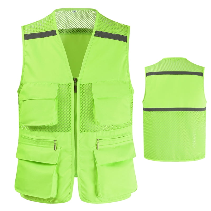 ZHaobin Utility Work Waistcoat for Men with Pockets and Reflective Stripes Breathable Mesh Work ...