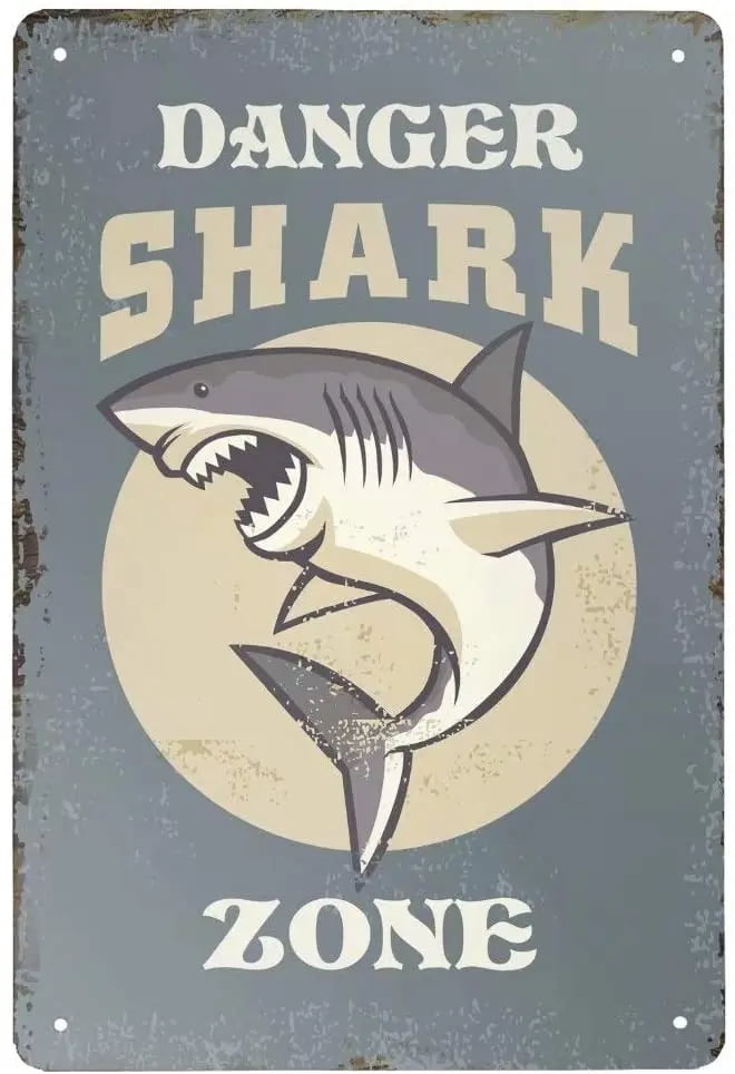 ZHaobin Vintage Dangerous Shark Warning Metal Sign Warning Plaque Tin ...