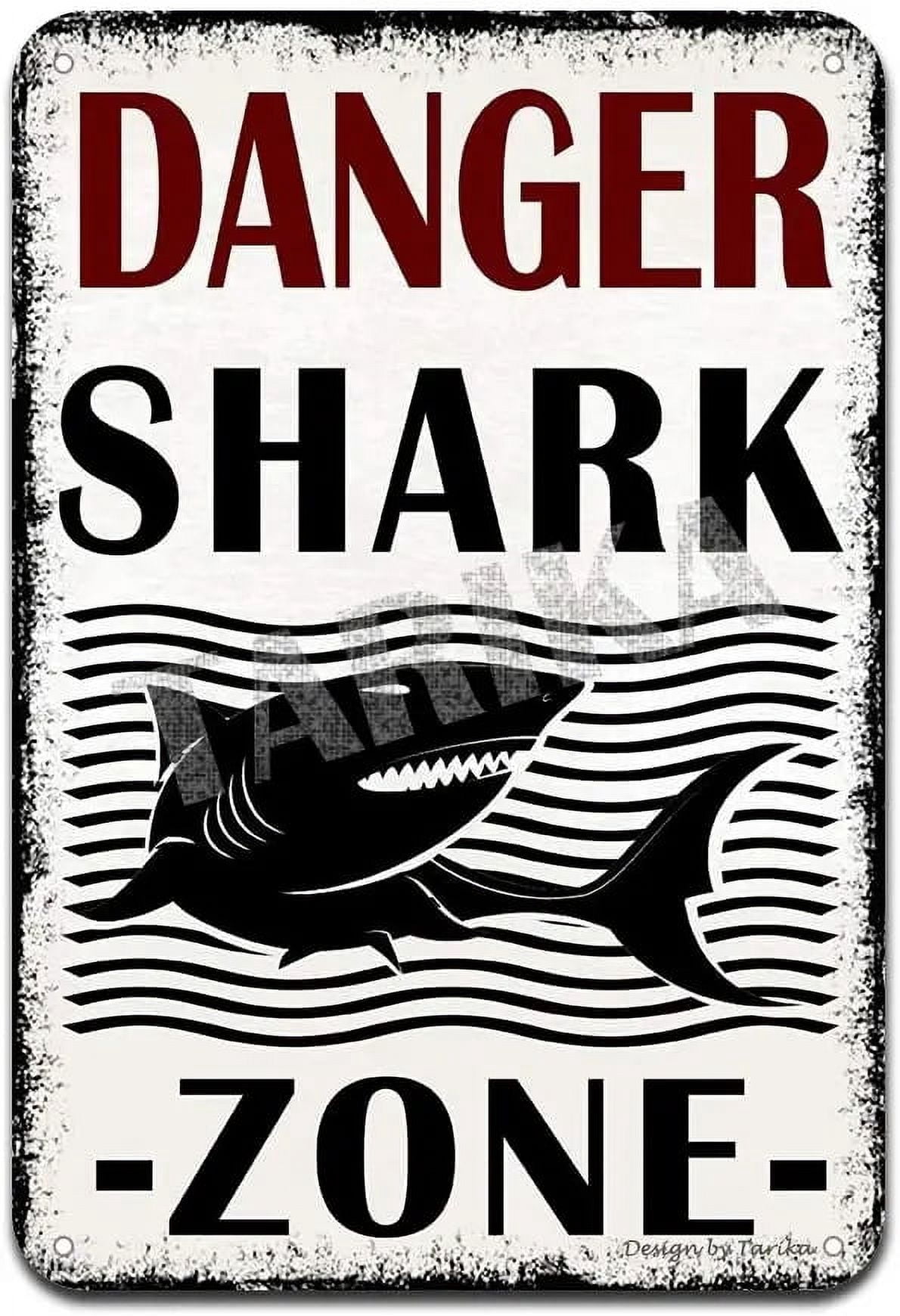 ZHaobin Vintage Dangerous Shark Warning Metal Sign Warning Plaque Tin ...
