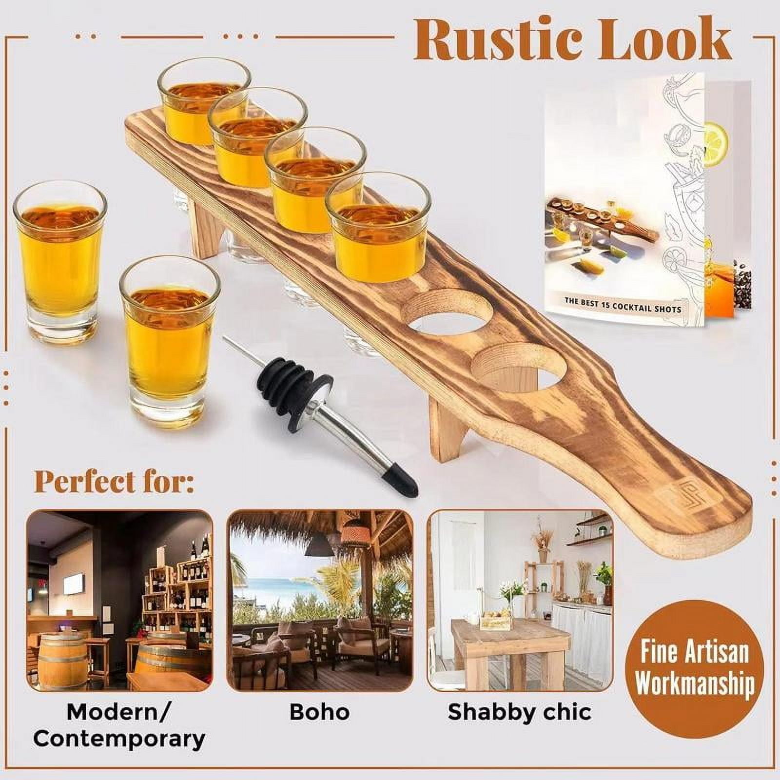 ZHaobin Wine Glasses Serving Tray Wooden Glass Storage Rack with 6 Glasses Glass Cup Rack ...