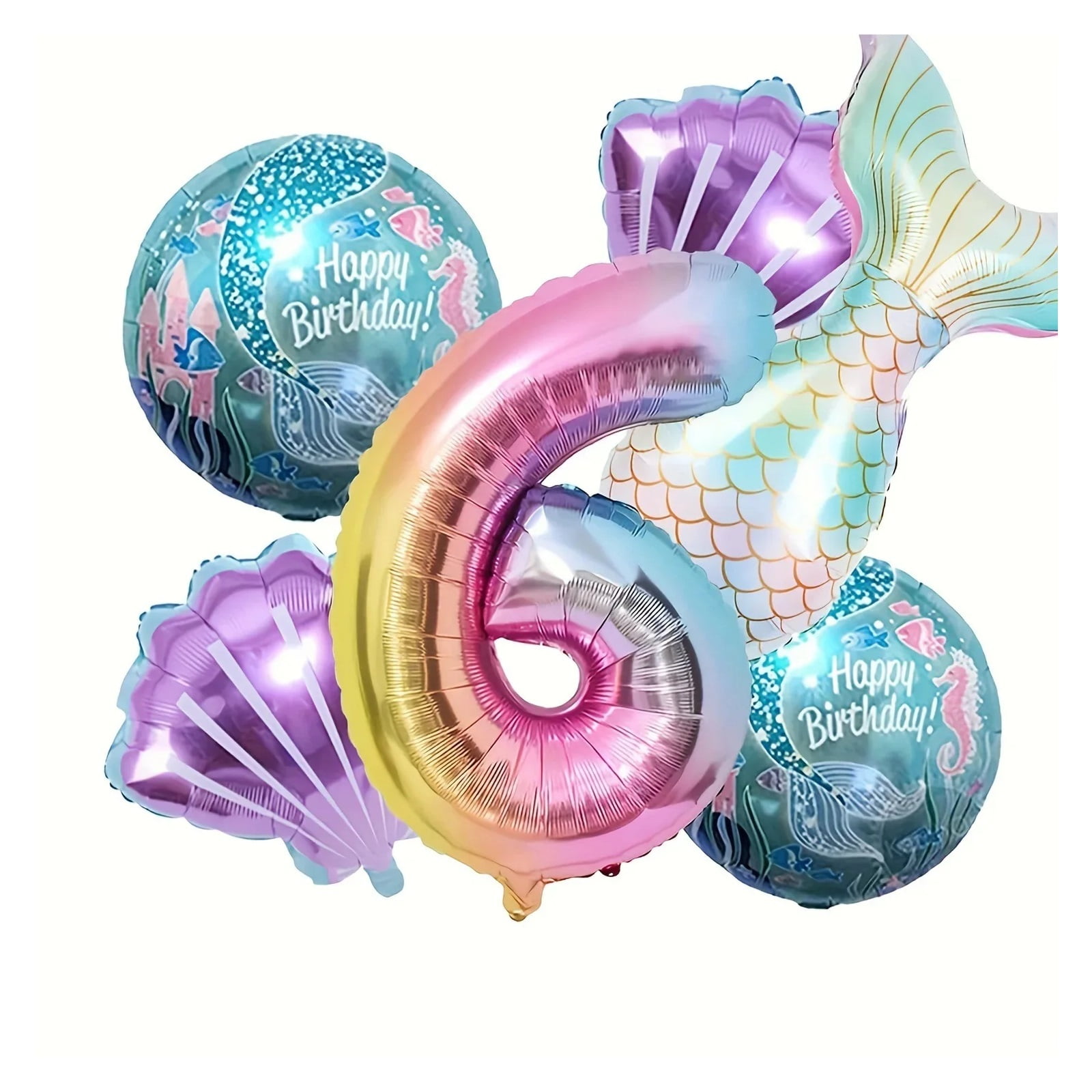 ZHsq 6 pcs Mermaid Tail Ball Digital Foil Balloon Set Mermaid Ocean Fairy Tale Sea Theme Girl ...