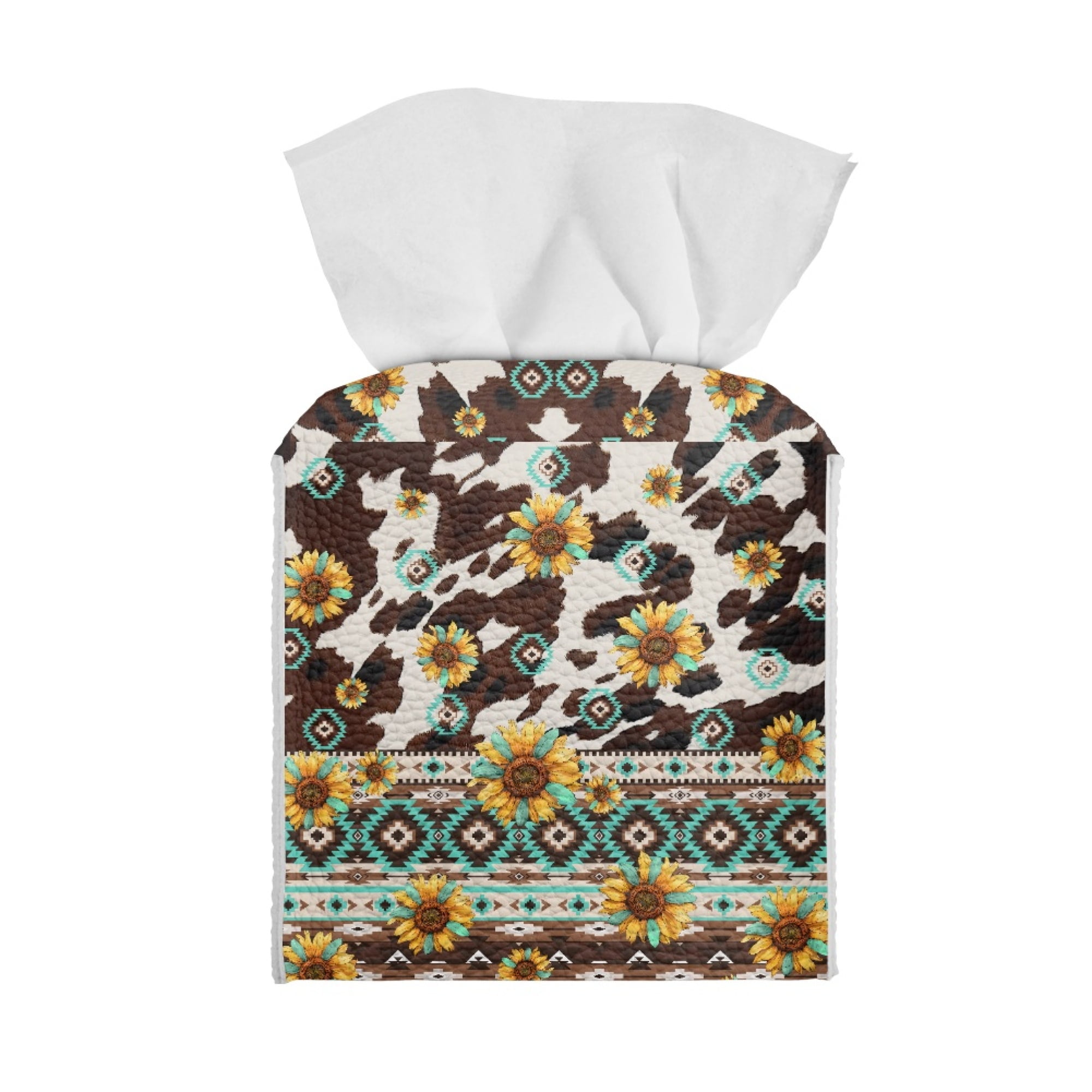 ZIABUTLE Aztec Southwest Leather Tissue Box Cover Square Sunflower Cow ...