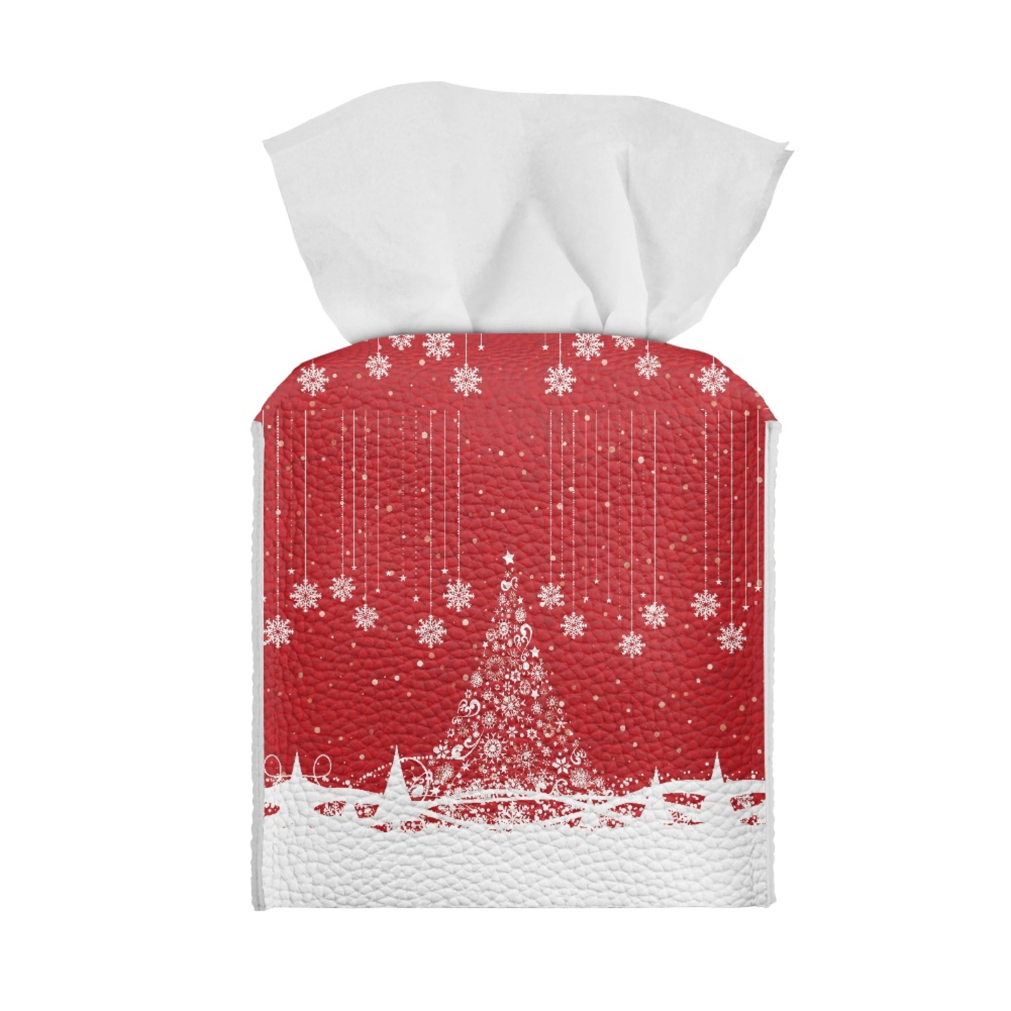 ZIABUTLE Christmas Tree Tissue Boxes Covers Square Snowflakes Leather ...