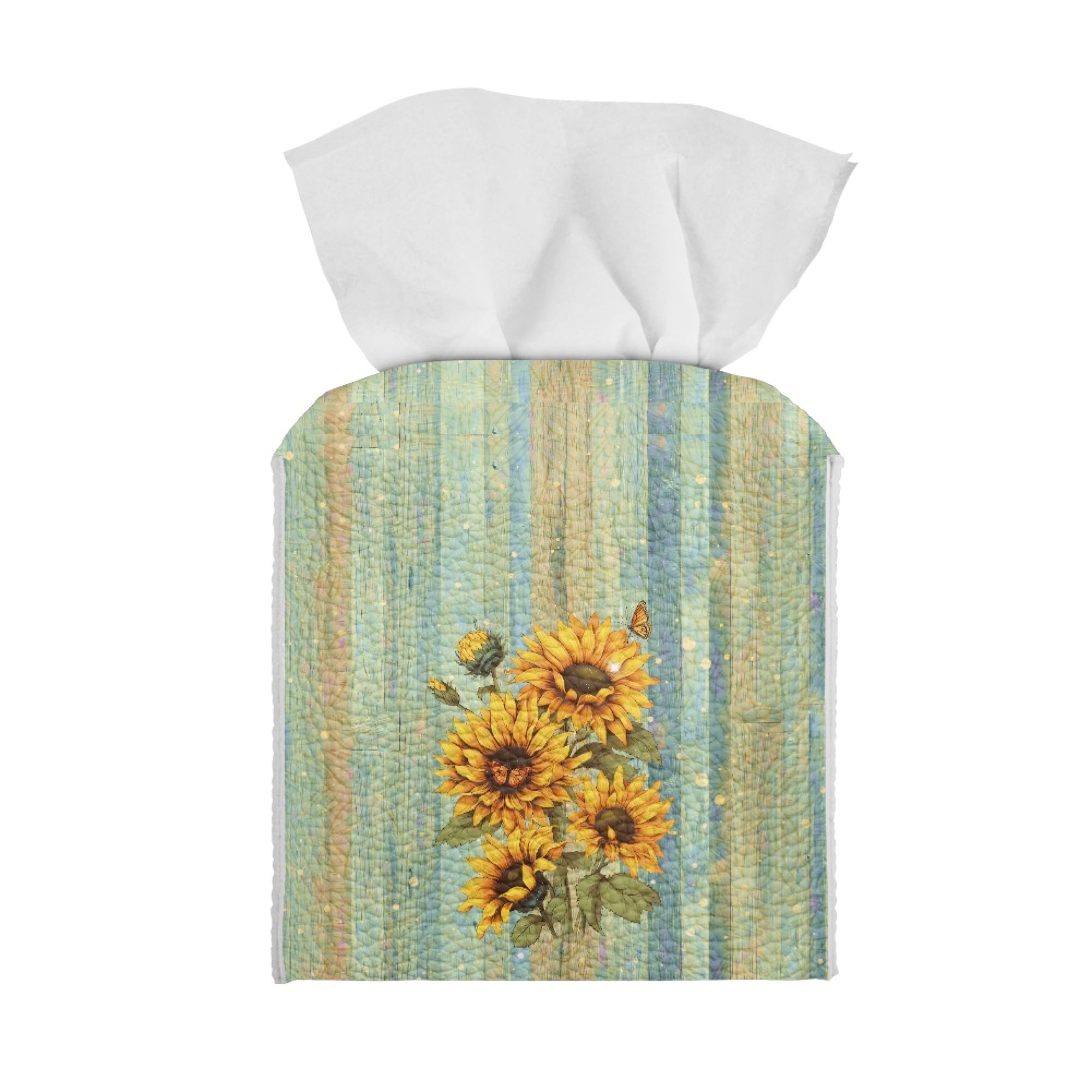 ZIABUTLE Sunflower Wooden Square Tissue Box Cover Leather Facial Tissue Holder Storage with Snap ...
