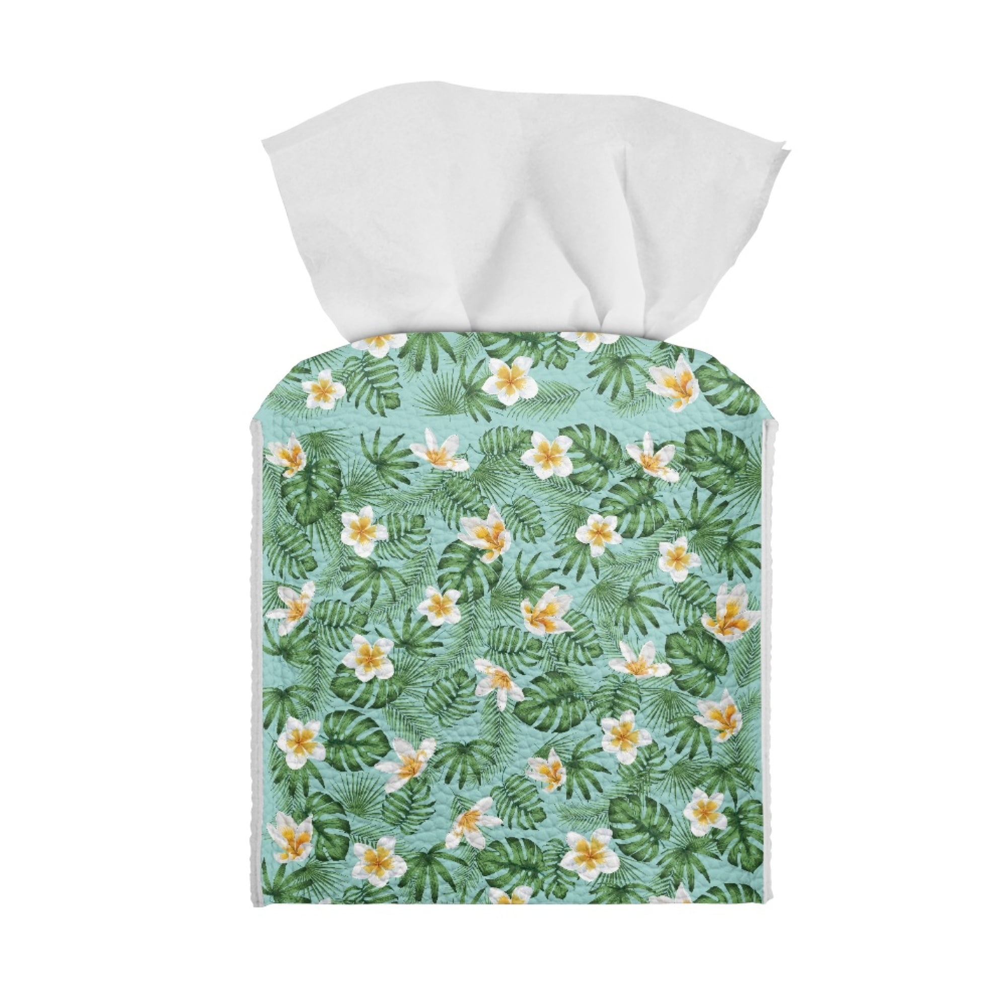 ZIABUTLE White Flower PU Leather Tissue Box Cover Square Palm Leaves ...