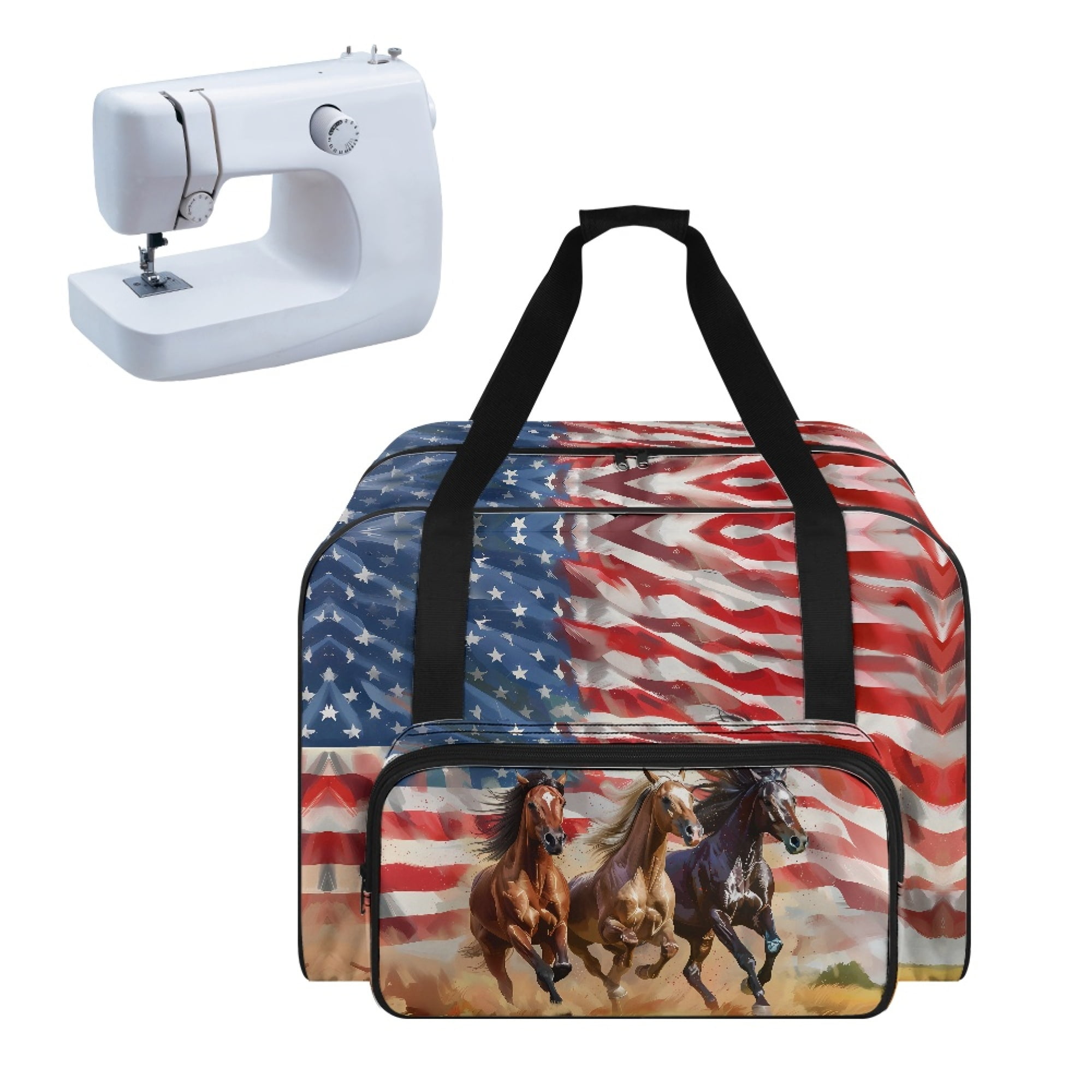 ZIATUBLE American Flag Carrying Travel Storage Large Capacity Sewing ...