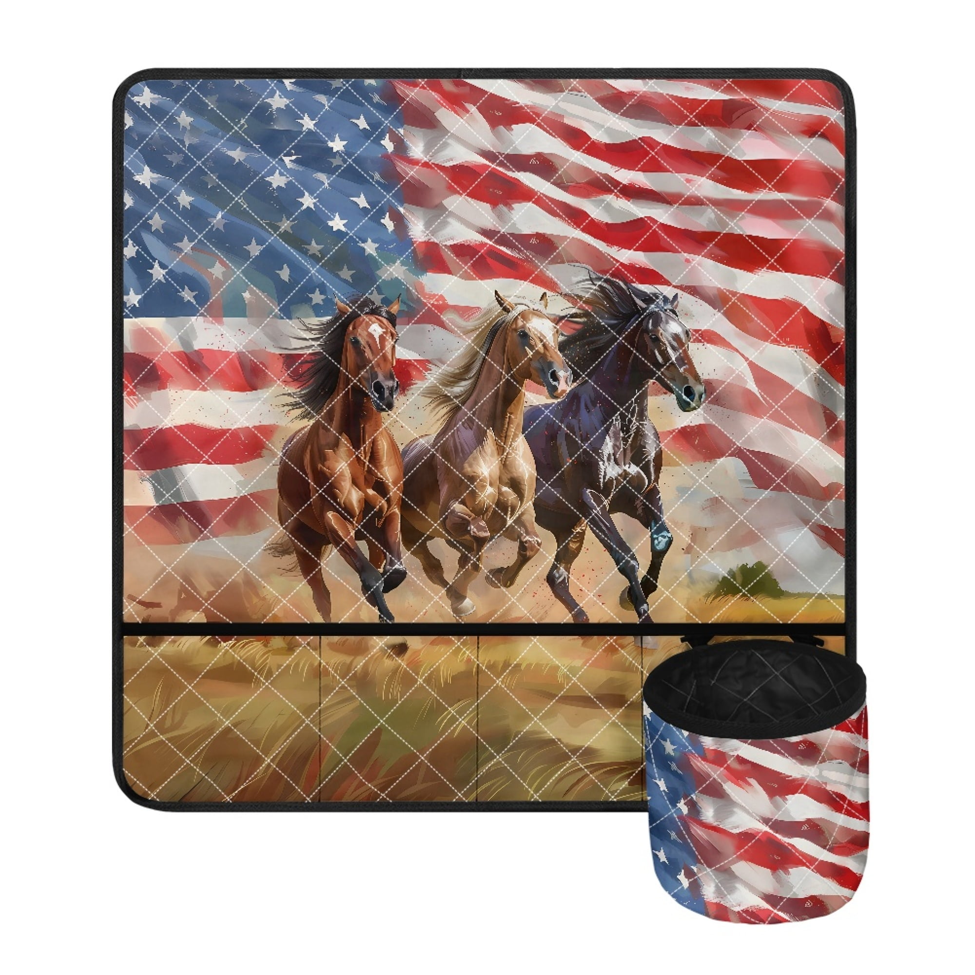 ZIATUBLE American Flag Sewing Machine Pad Horse Sewing Machine Mat ...