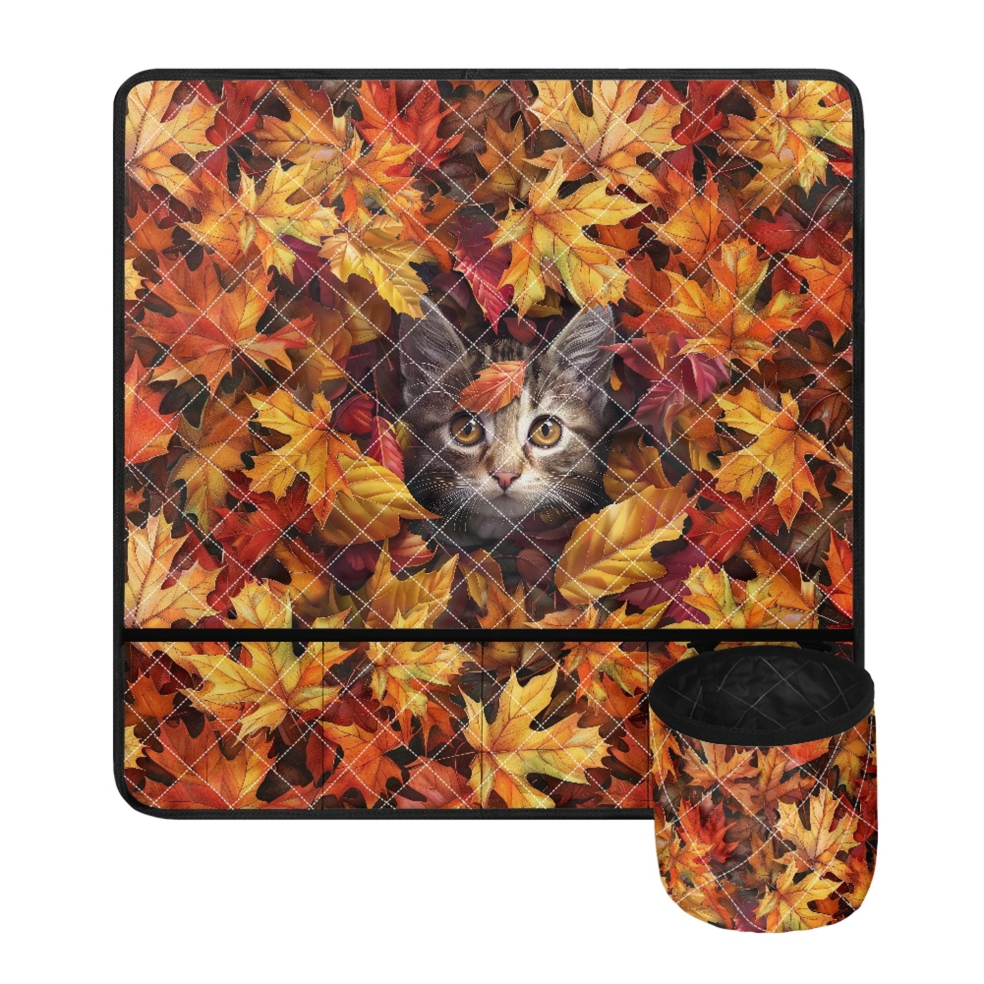 ZIATUBLE Autumn Cute Cat Sewing Machine Cross Stitching Mat Maple ...