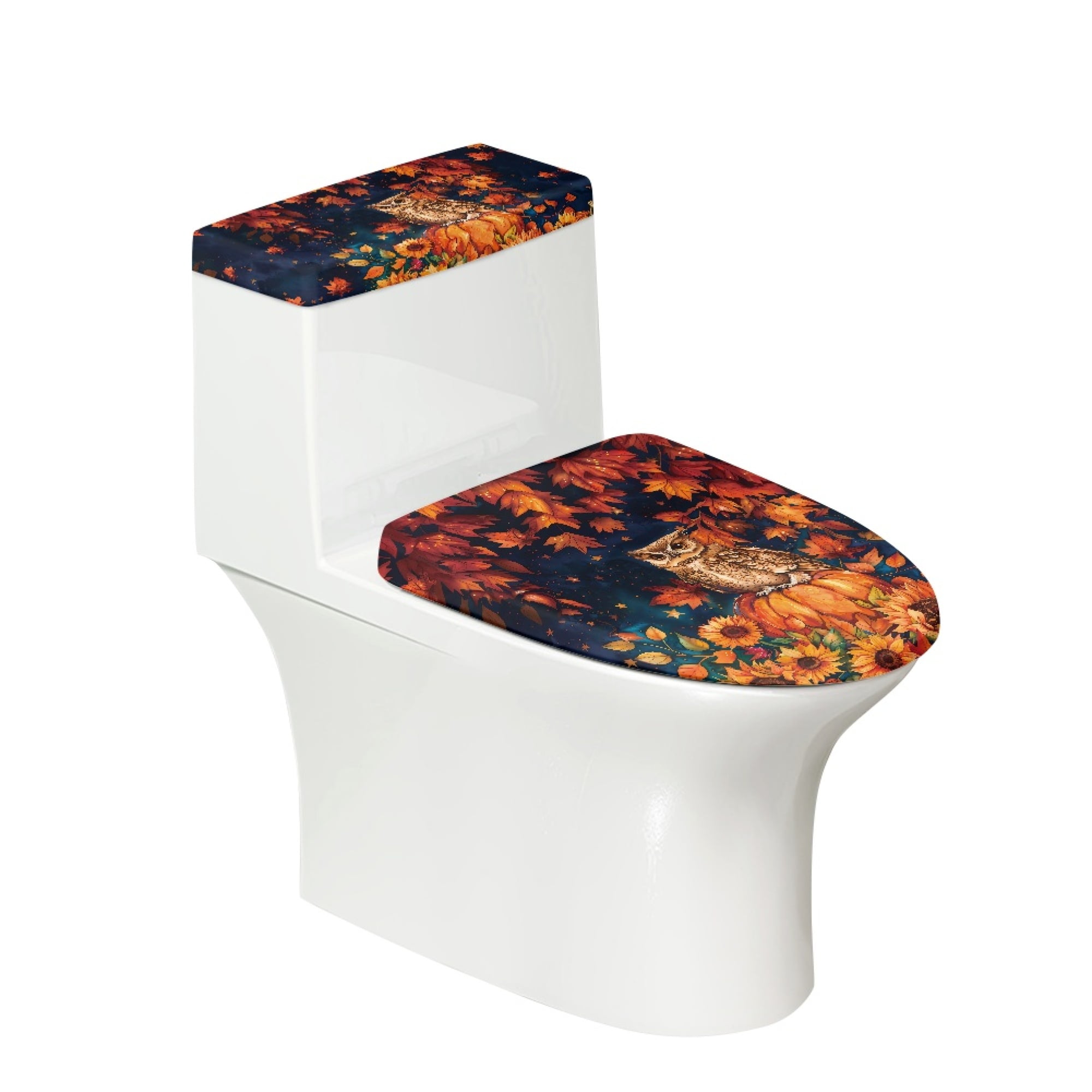 ZIATUBLE Autumn Thanksgiving Toilet Dust Cover Set Maple Leaves Toilet ...