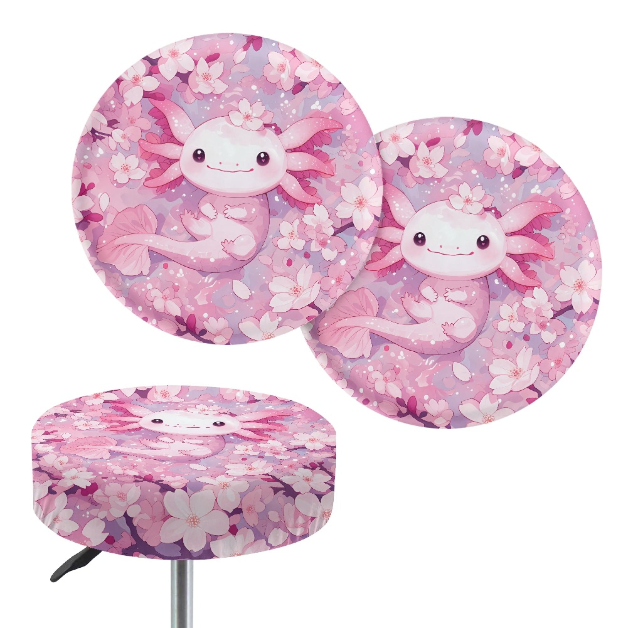 ZIATUBLE Axolotl Cherry Blossom Bar Stool Covers Round Anti Slip Chairs ...