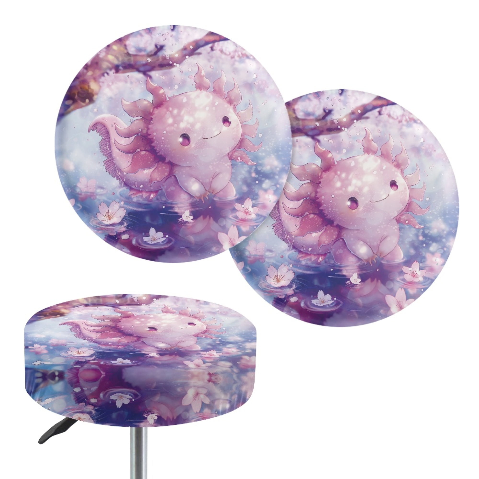 ZIATUBLE Axolotl Cherry Blossom Bar Stool Cushion Slipcovers Elastic ...