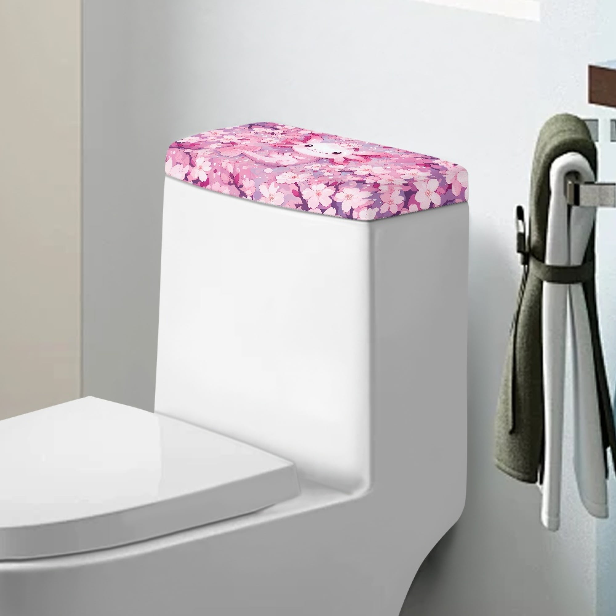 ZIATUBLE Axolotl Toilet Tank Dust Cover Cherry Blossom Toilet Water ...