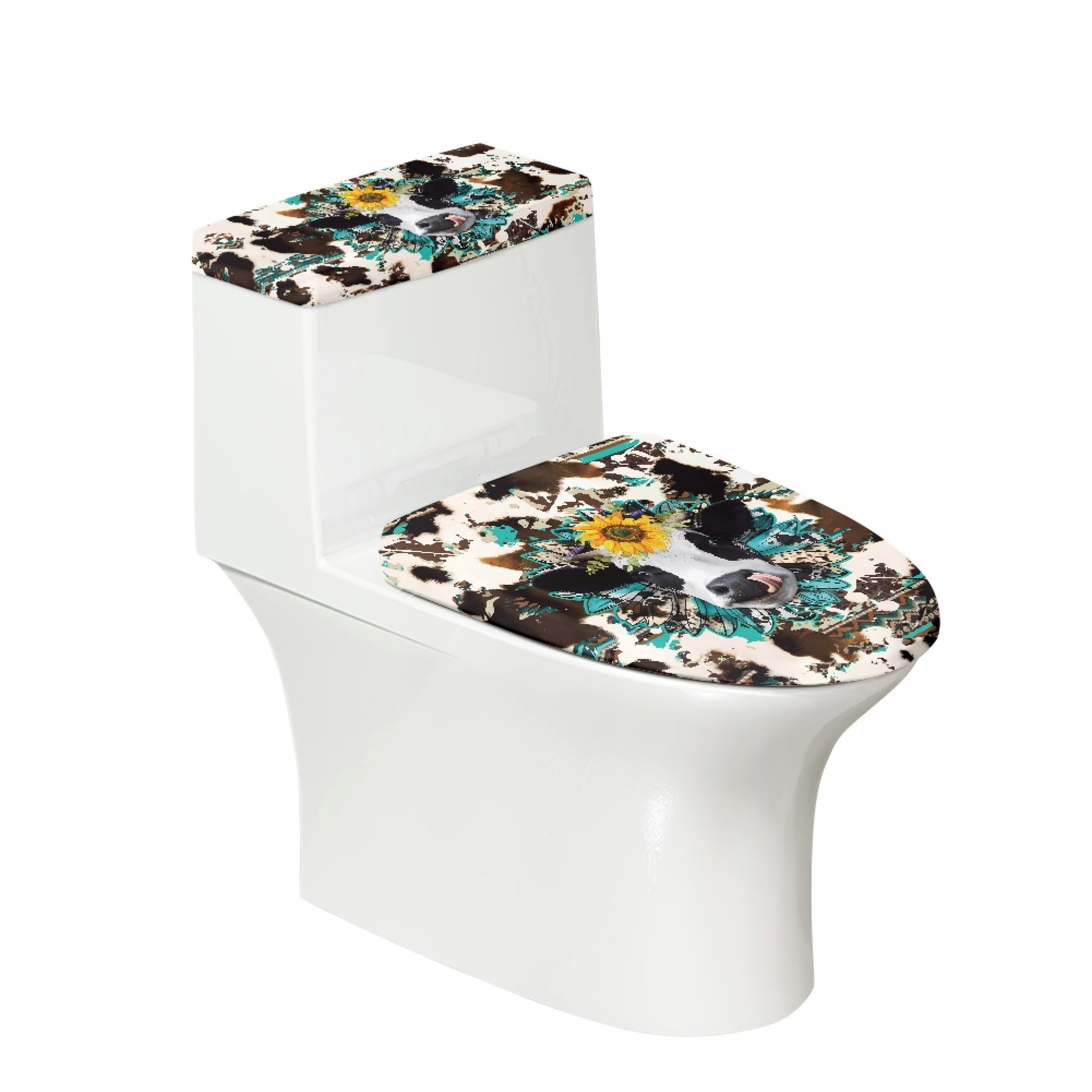 ZIATUBLE Aztec Ethnic Cow Toilet Lid Covers Set Sunflower Toilet Covers ...