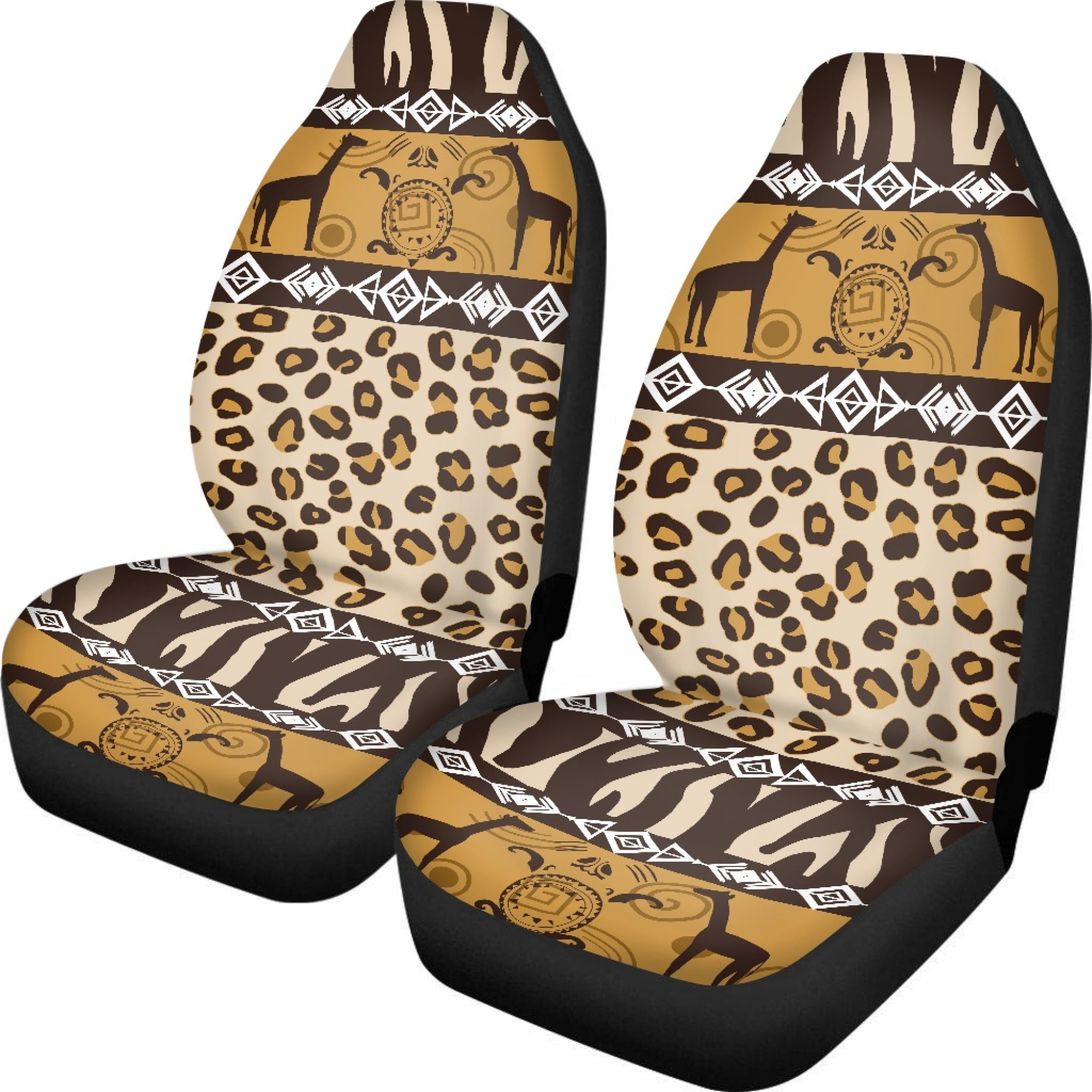 ZIATUBLE Aztec Ethnic Giraffes Front Auto Seat Cover 2 Pcs Leopard ...
