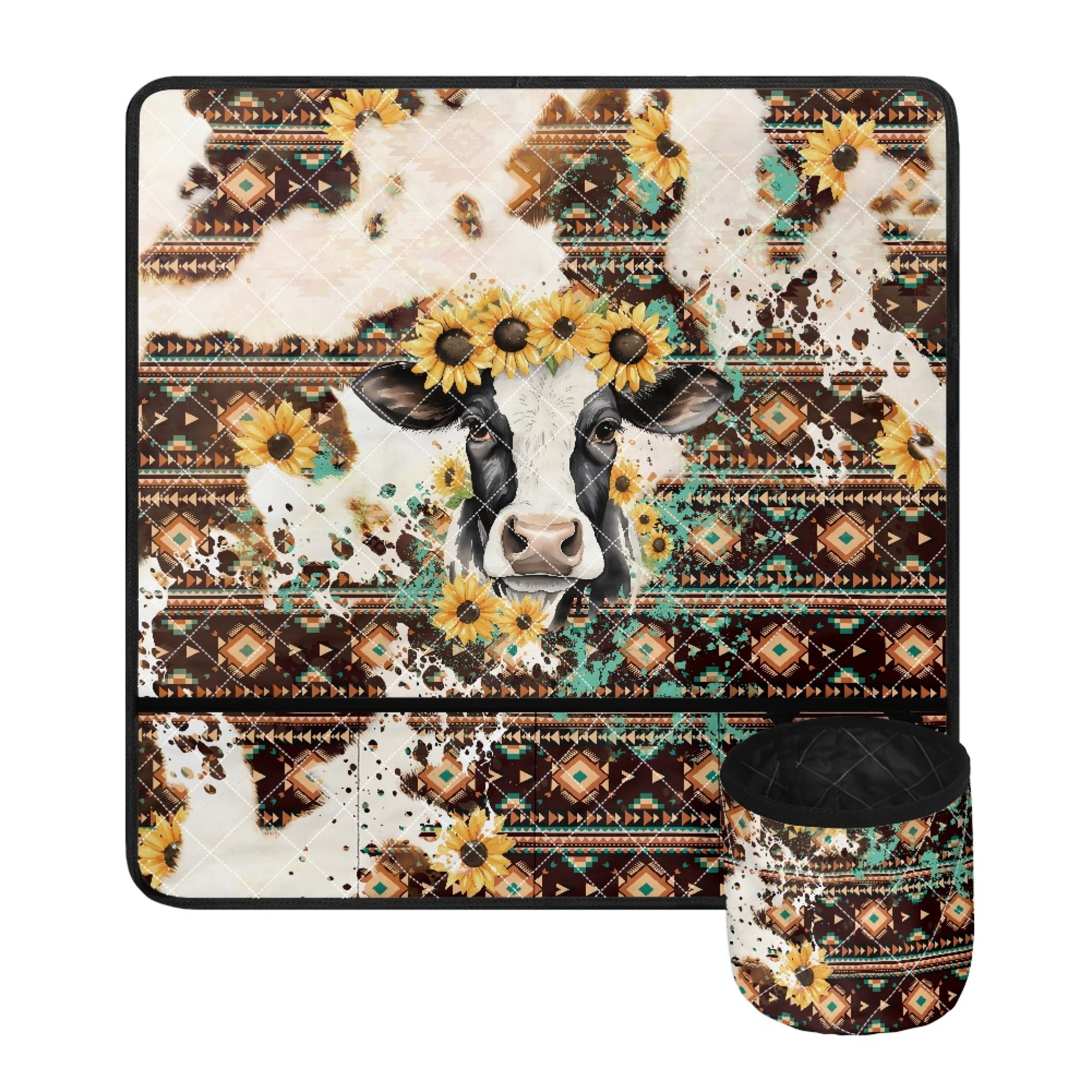 ZIATUBLE Aztec Ethnic Sewing Machine Carrying Pad Sunflower Cow Sewing ...