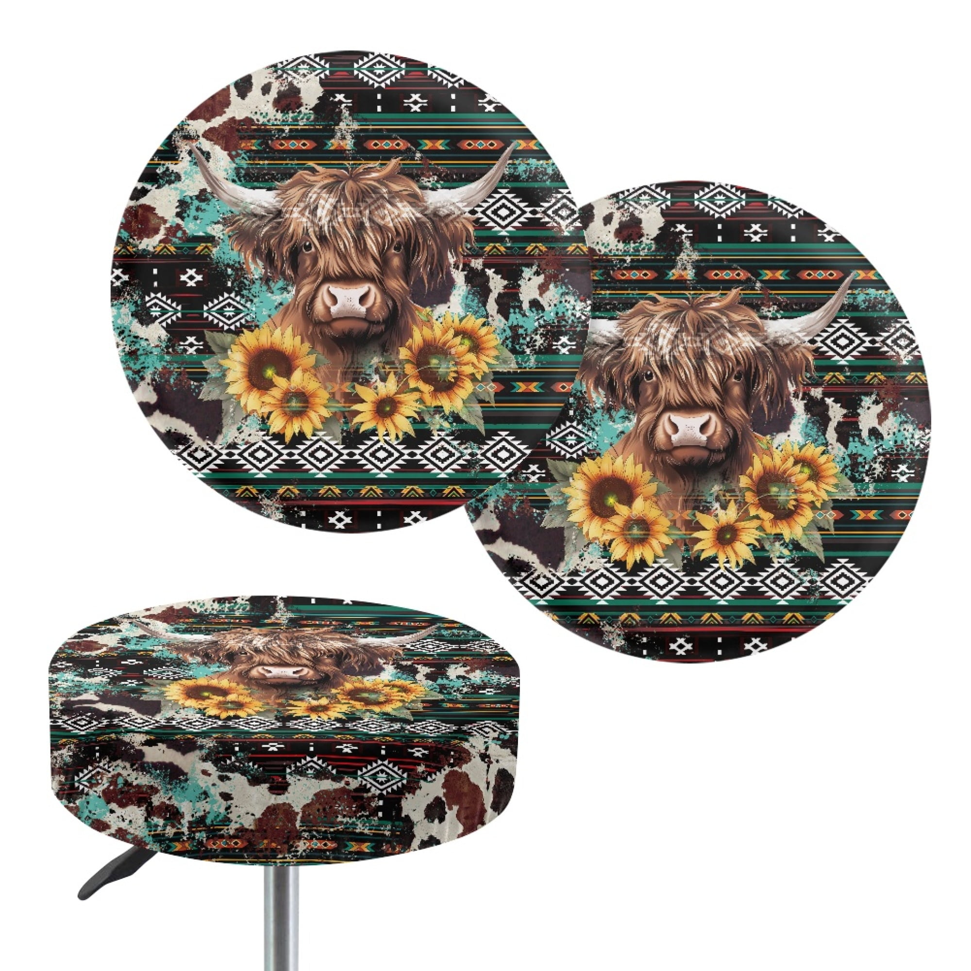 ZIATUBLE Aztec Southwest Bar Stool Chair Slipcovers Highland Cow ...