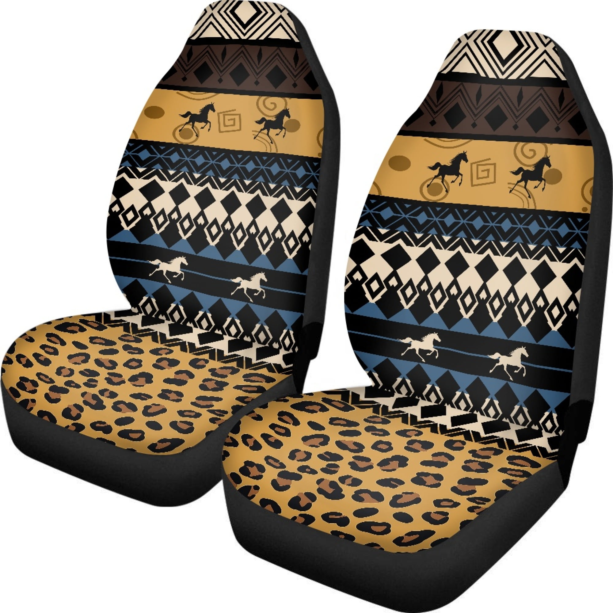 ZIATUBLE Aztec Southwest Front Seat Covers Full Set Horse Leopard Print ...