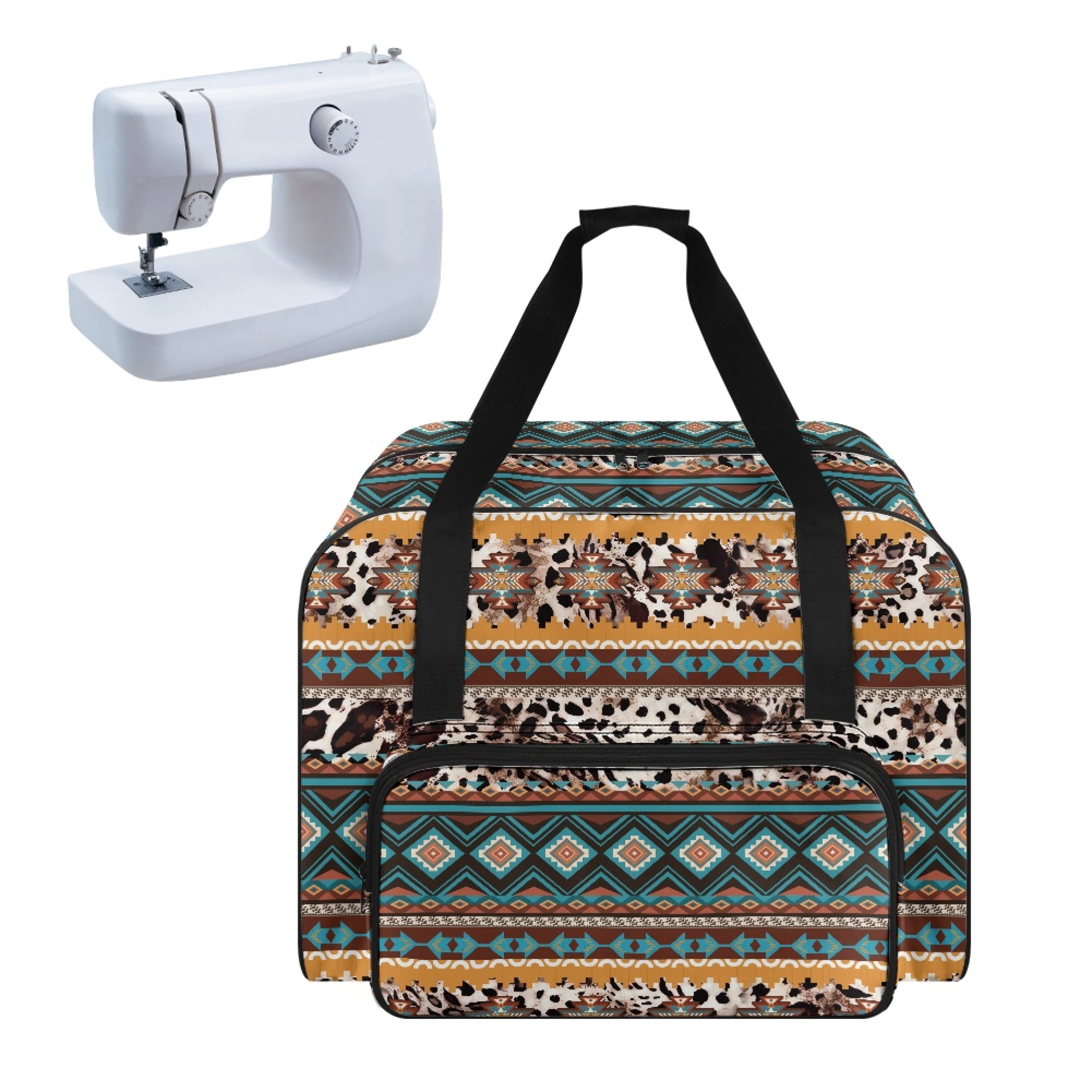 ZIATUBLE Aztec Tribal Portable Padded Storage Cow Print Sewing Machine ...