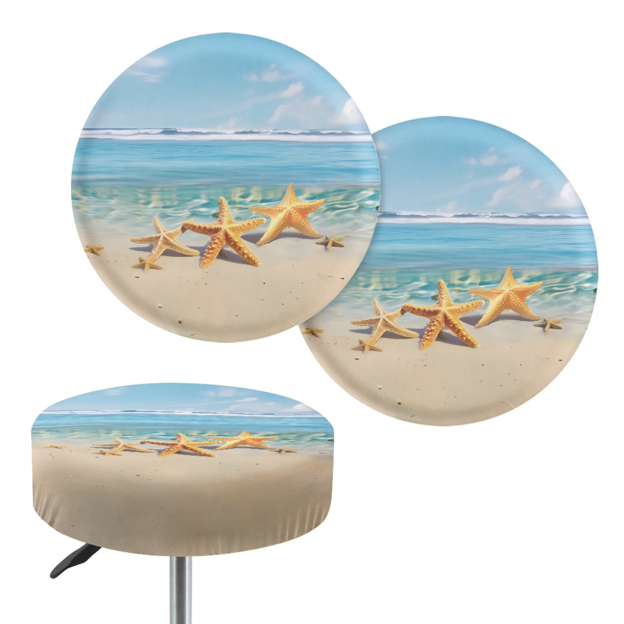 ZIATUBLE Beach Sea Starfish Stool Covers Cushion 2 Pack Stretch Round ...