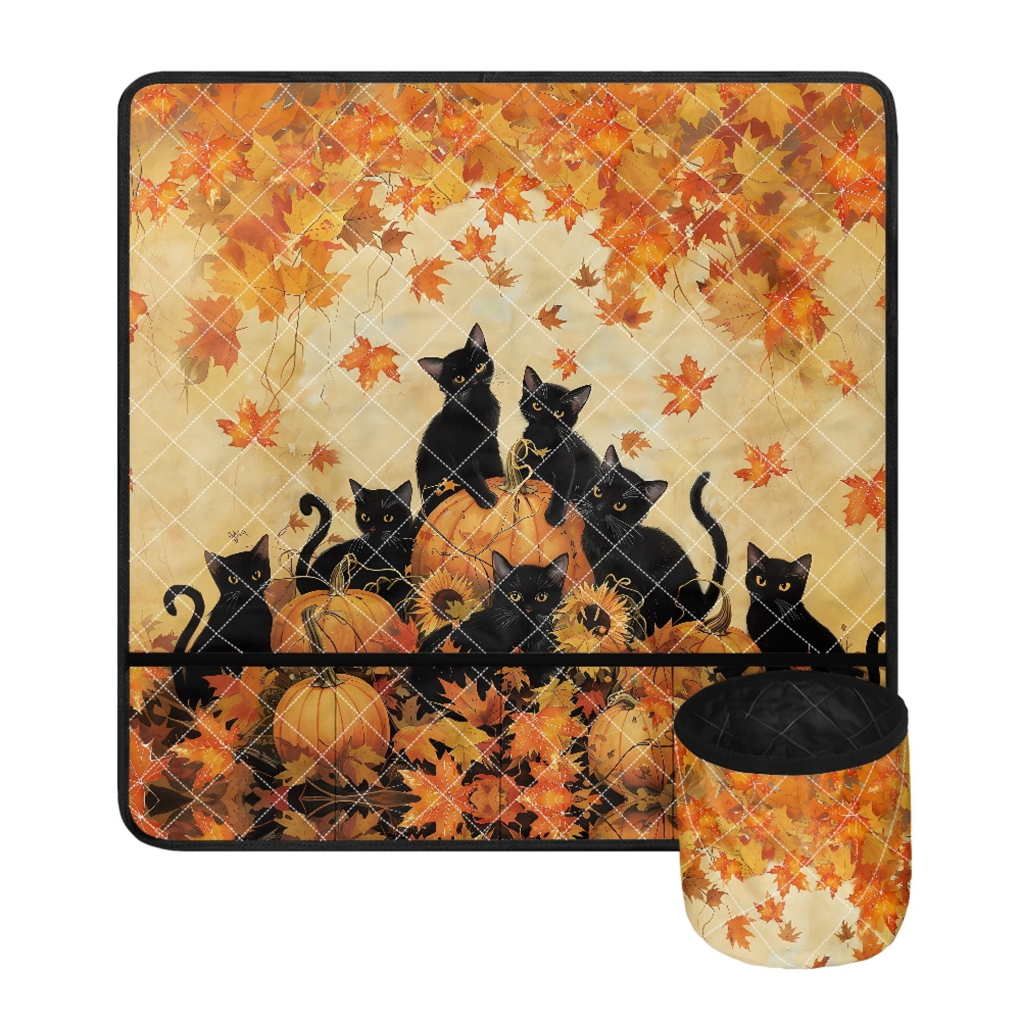 ZIATUBLE Black Cat Sewing Machine Cross Stitching Mat Autumn Pumpkin ...