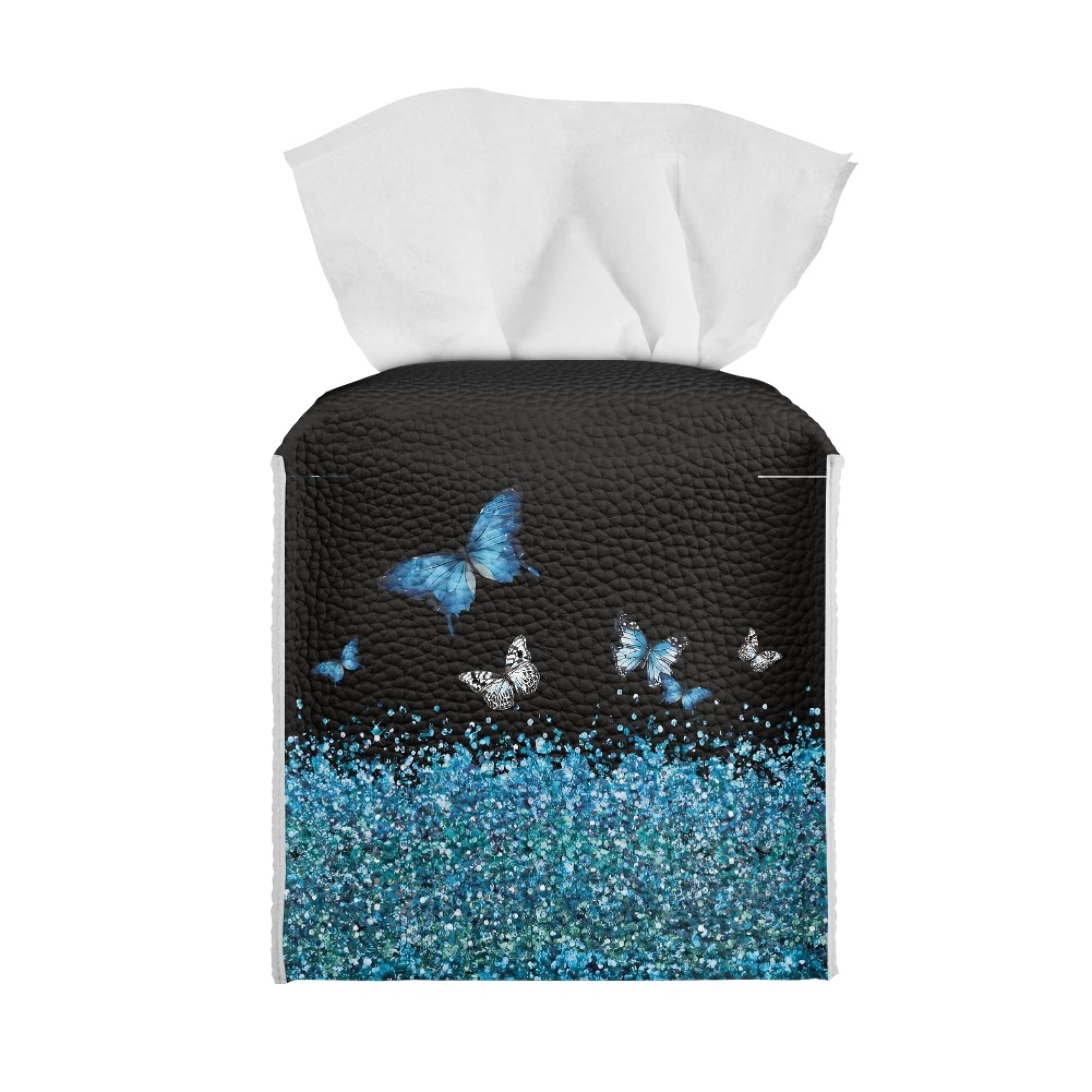 ZIATUBLE Blue Butterfly Tissue Box Holder Square for Car Leather Tissue ...