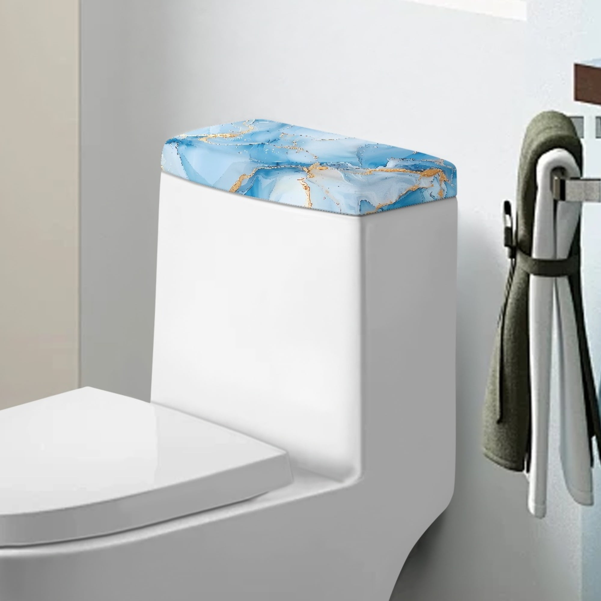 ZIATUBLE Blue Mable Stripes Toilet Tank Lid Covers Soft Toilet Water ...