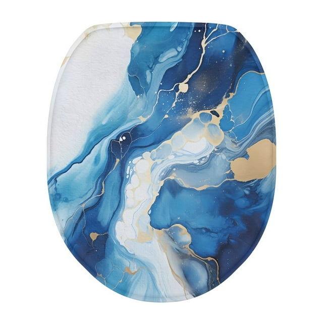 ZIATUBLE Blue Marble Stripe Toilet Lid Seat Cover Easy to Install ...