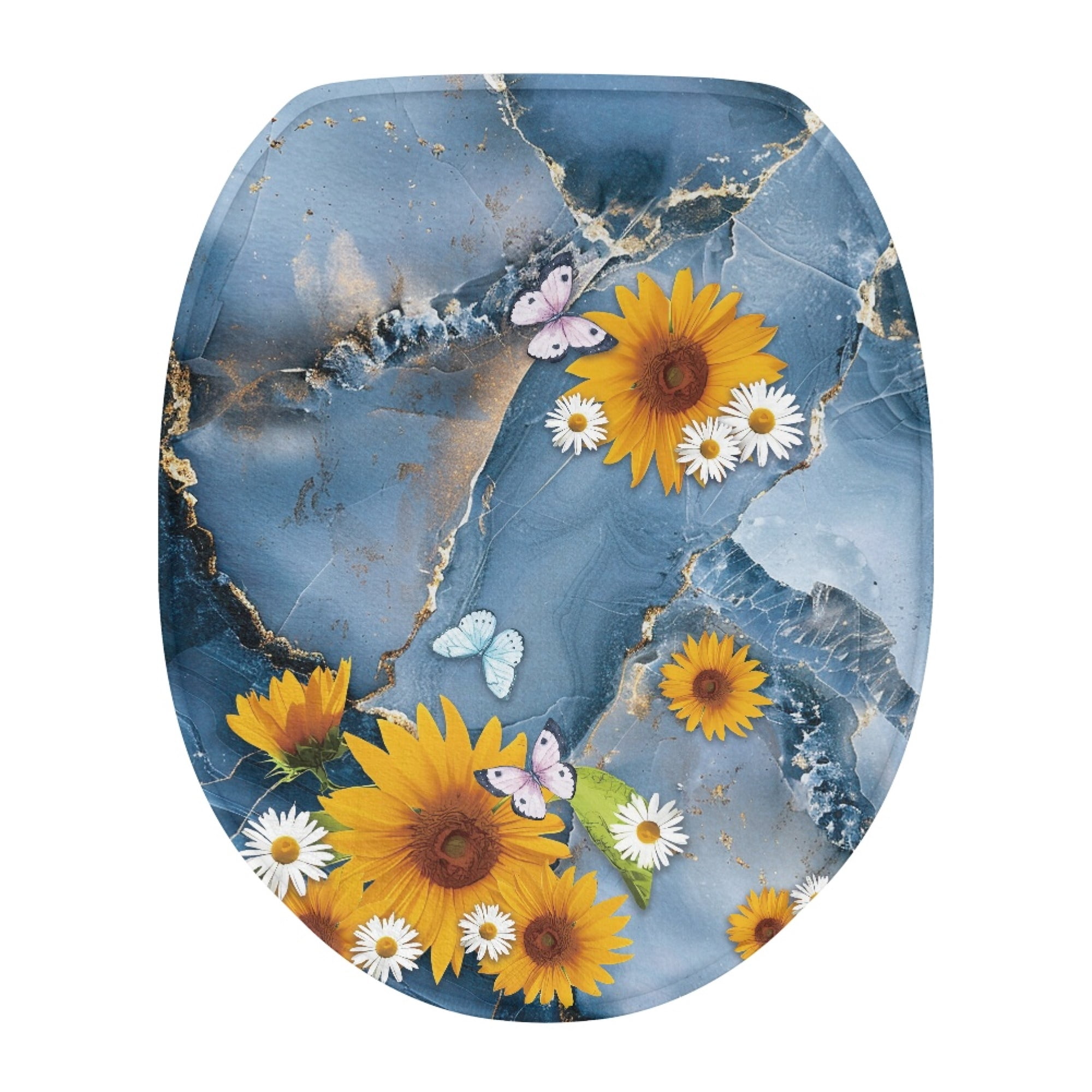 ZIATUBLE Blue Marble Stripe Toilet Lid Seat Cover Sunflower Daisy ...