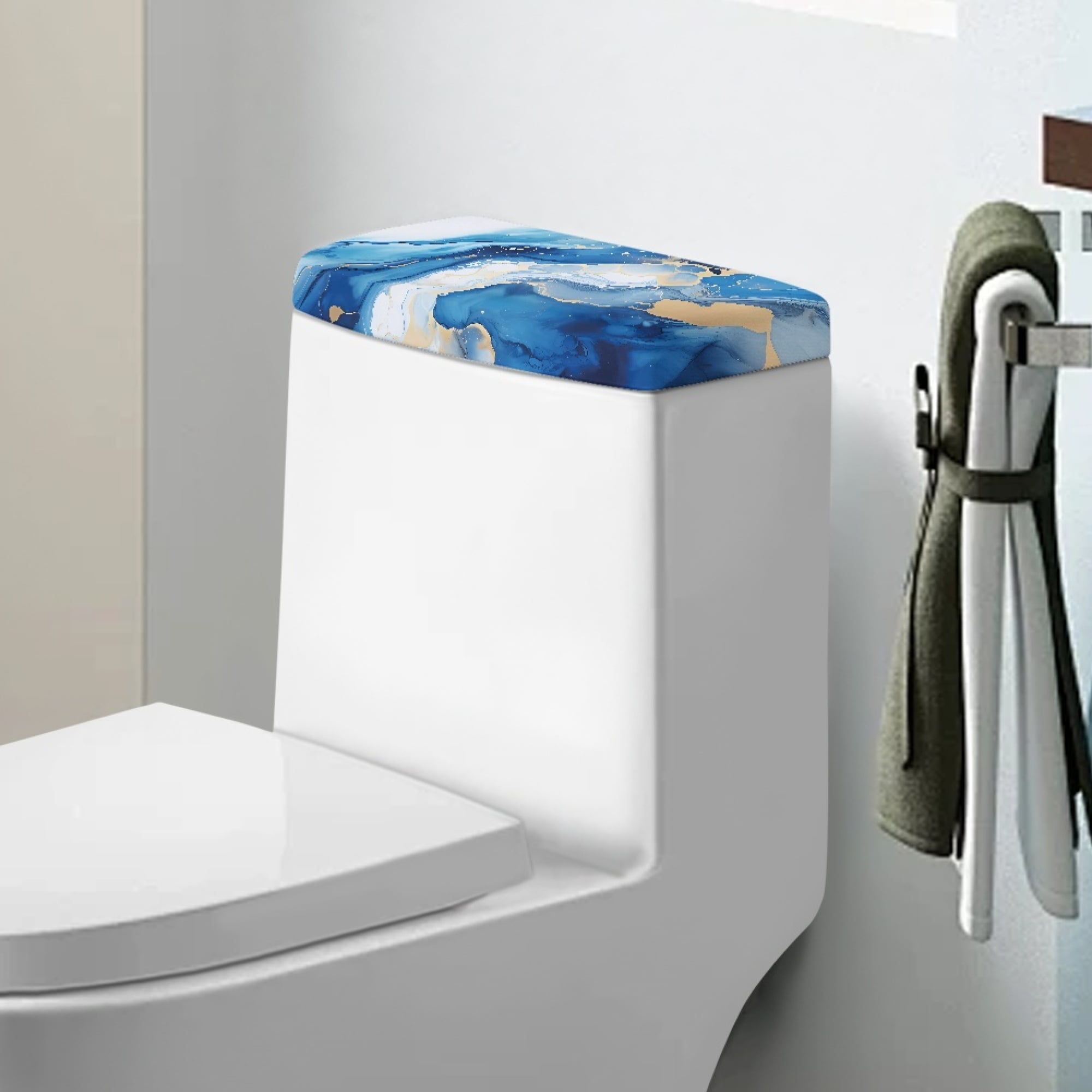 ZIATUBLE Blue Marble Stripes Toilet Tank Cover Lid Soft Toilet Tank ...