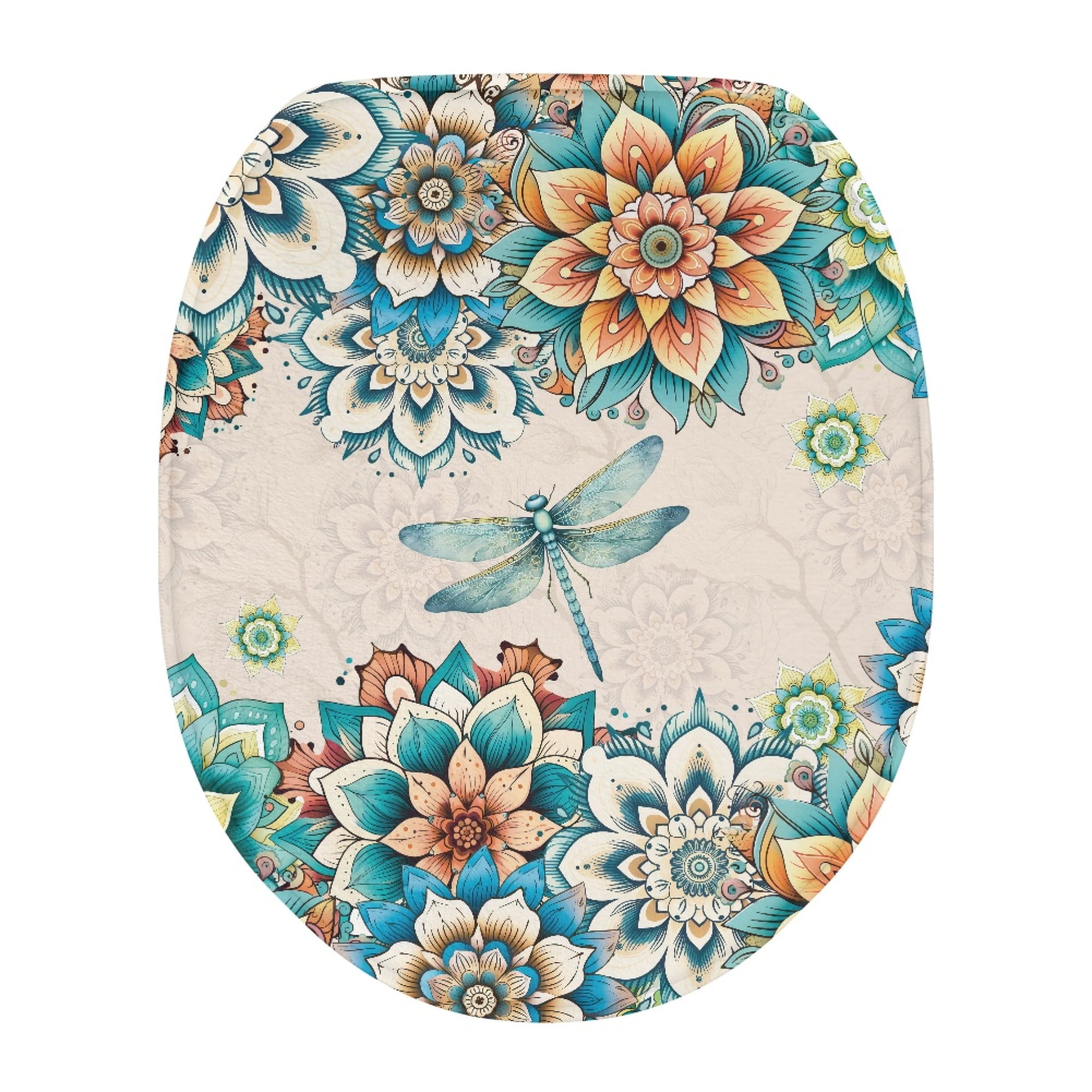 ZIATUBLE Boho Flower Dragonfly Toilet Lid Seat Covers for Bathroom ...