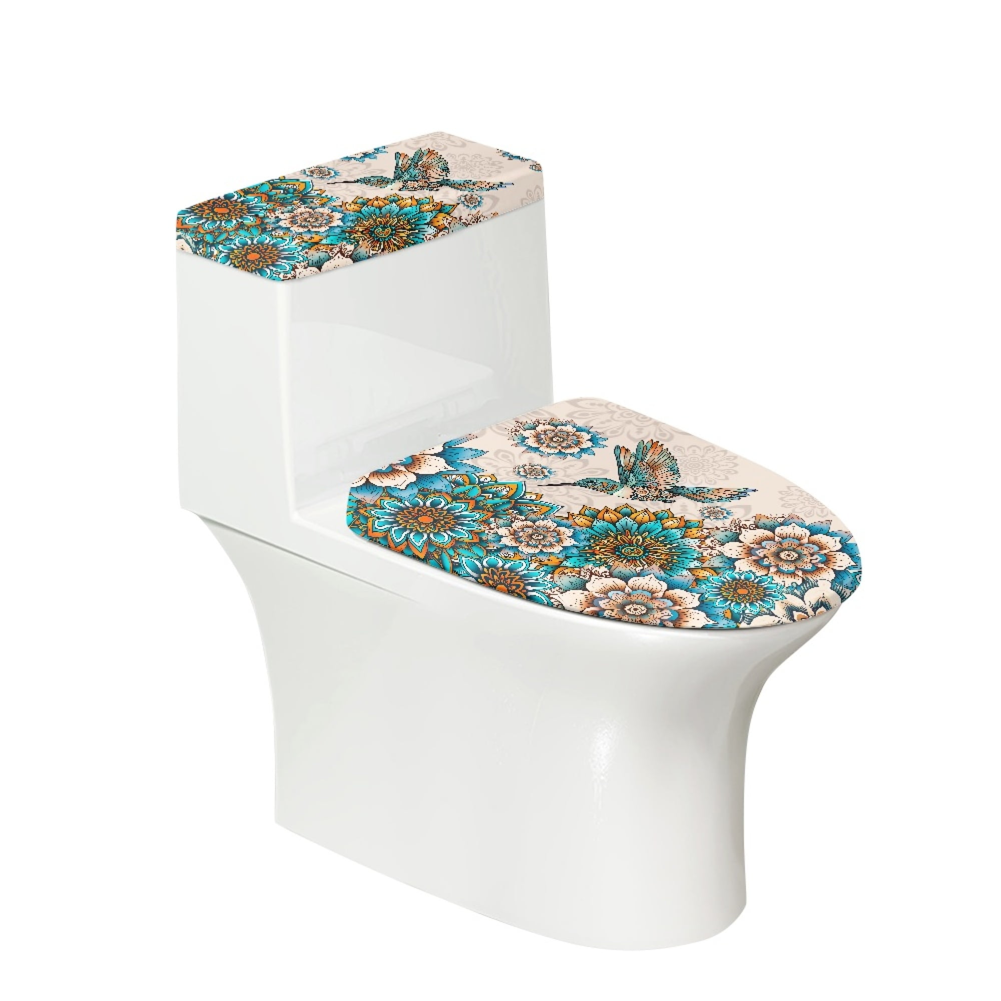 ZIATUBLE Boho Mandala Floral Toilet Lid Cover Elongated Hummingbird ...