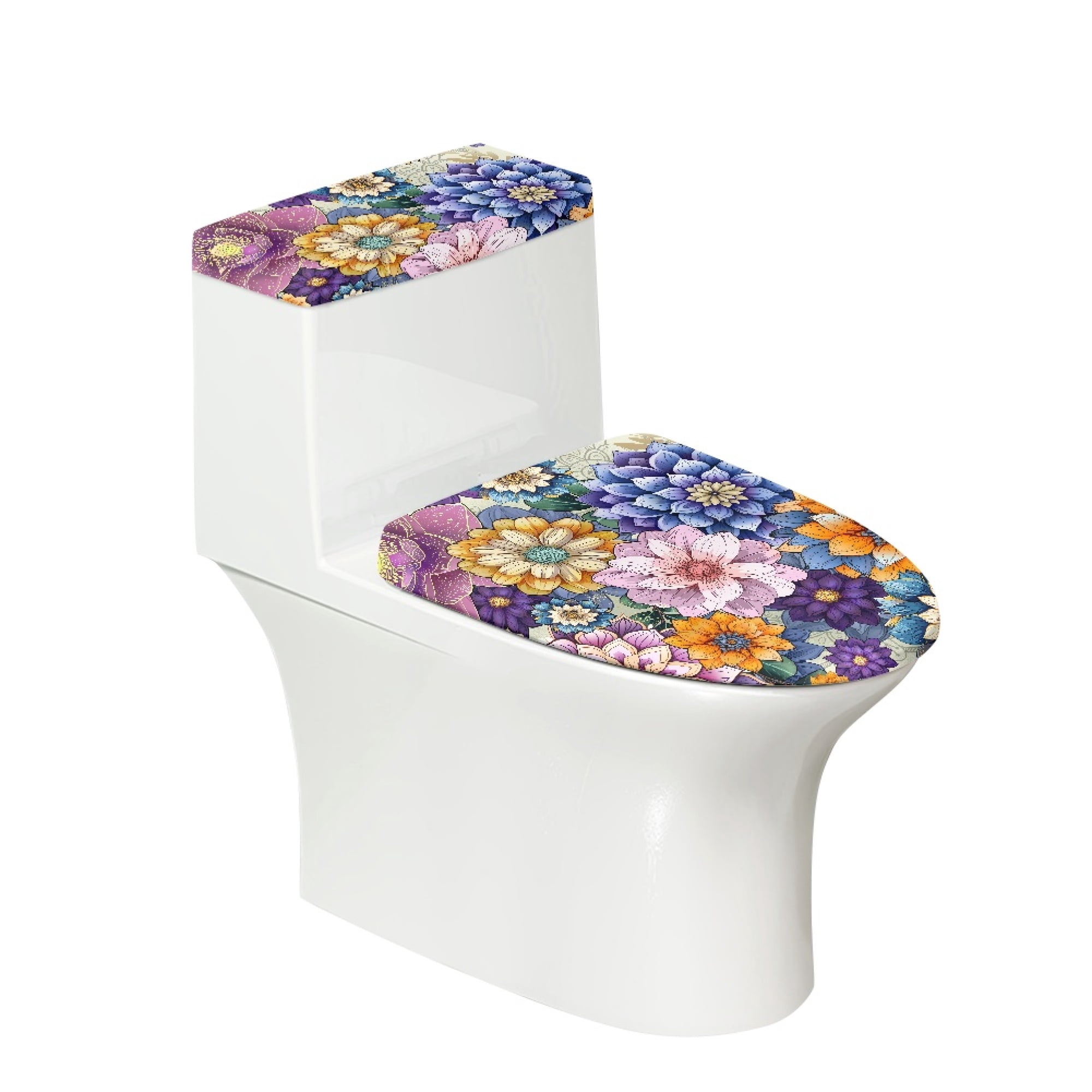 ZIATUBLE Boho Mandala Floral Toilet Lid and Tank Cover Set Oval Toilet ...