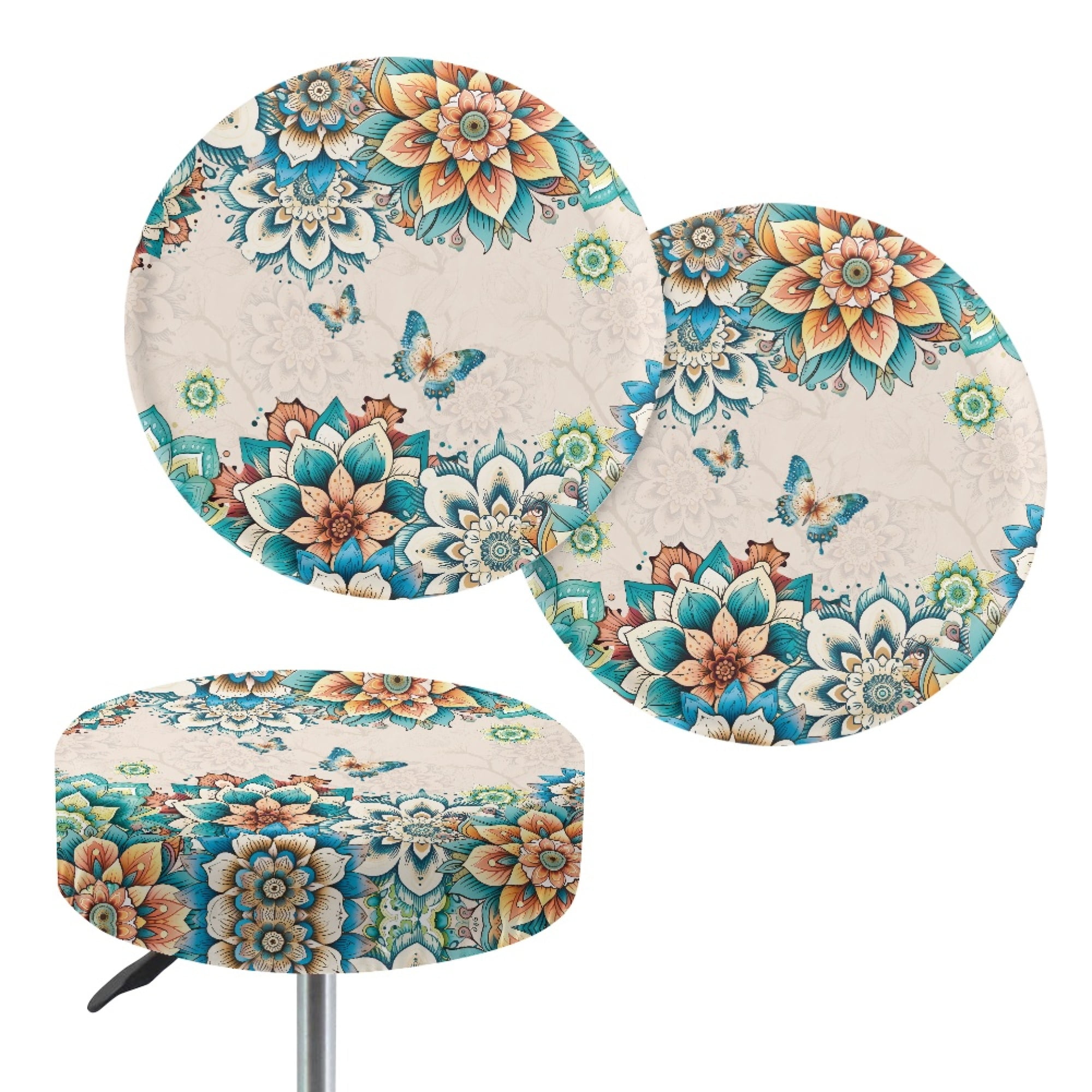 ZIATUBLE Boho Mandala Flower Bar Stool Chair Covers Set of 2 Butterfly ...
