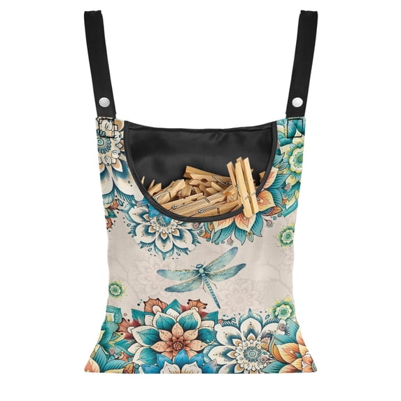 ZIATUBLE Boho Mandala Flower Clothes Pins Bag Dragonfly Laundry Clothes ...