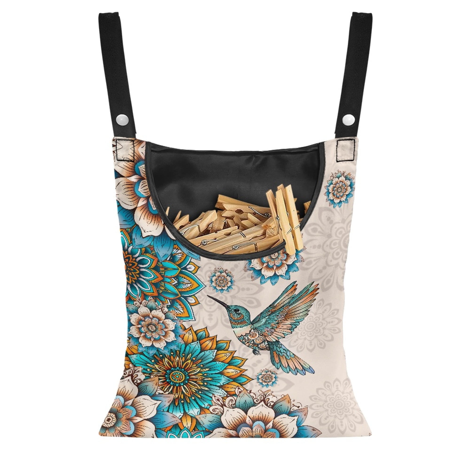 ZIATUBLE Boho Mandala Flower Clothes Pins Bag Holder Hummingbird ...