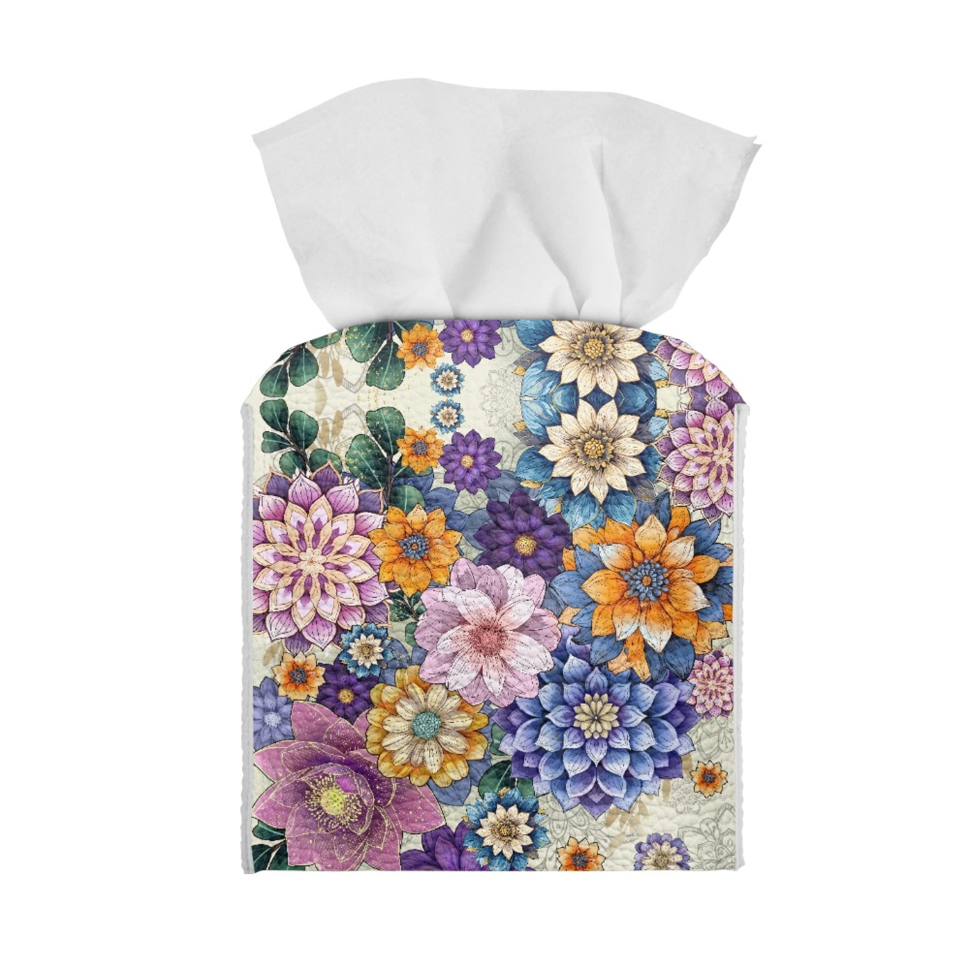 ZIATUBLE Boho Mandala Flower PU Tissue Boxes Covers Square Rectangle ...