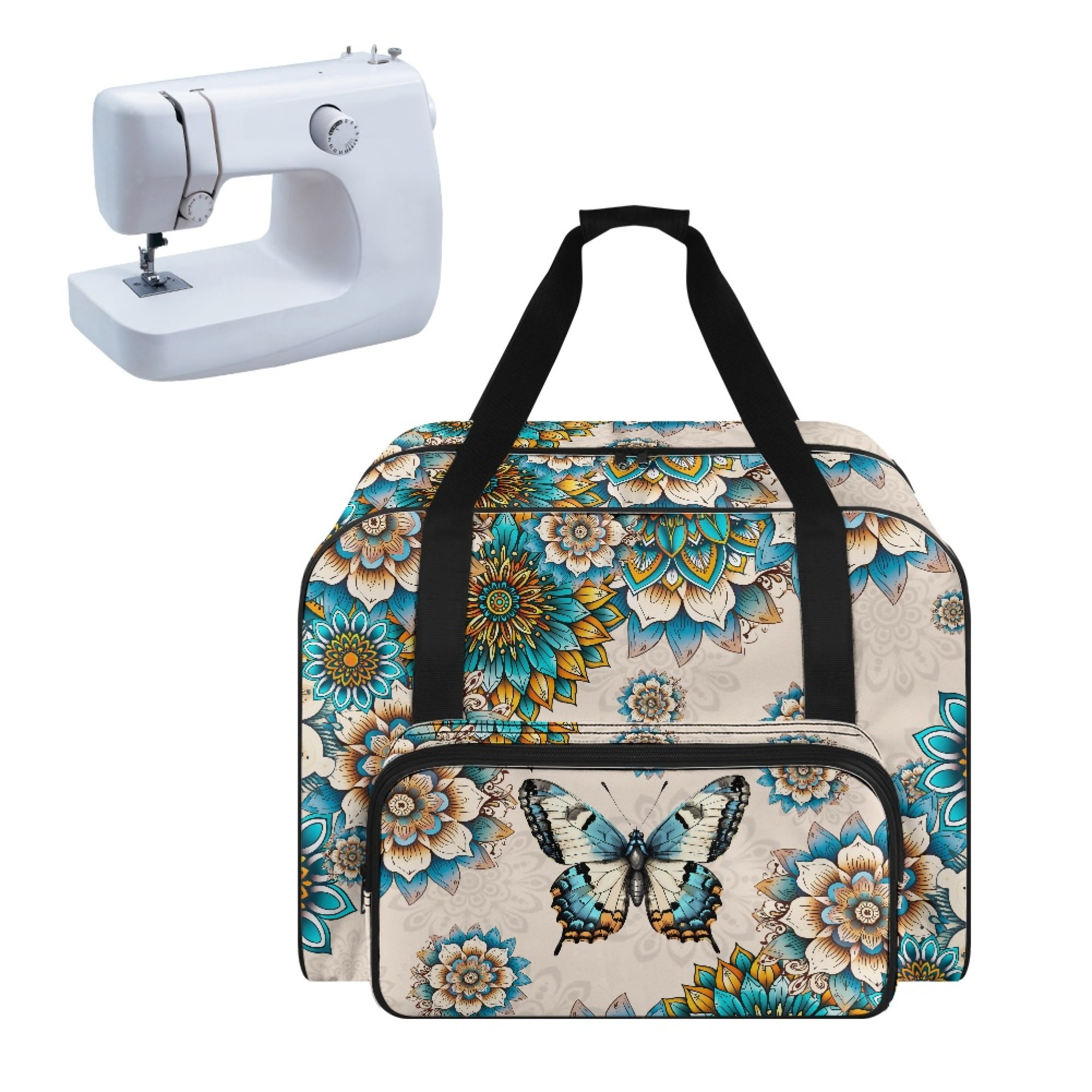 ZIATUBLE Boho Mandala Flower Sewing Machine Storage Case Butterfly ...
