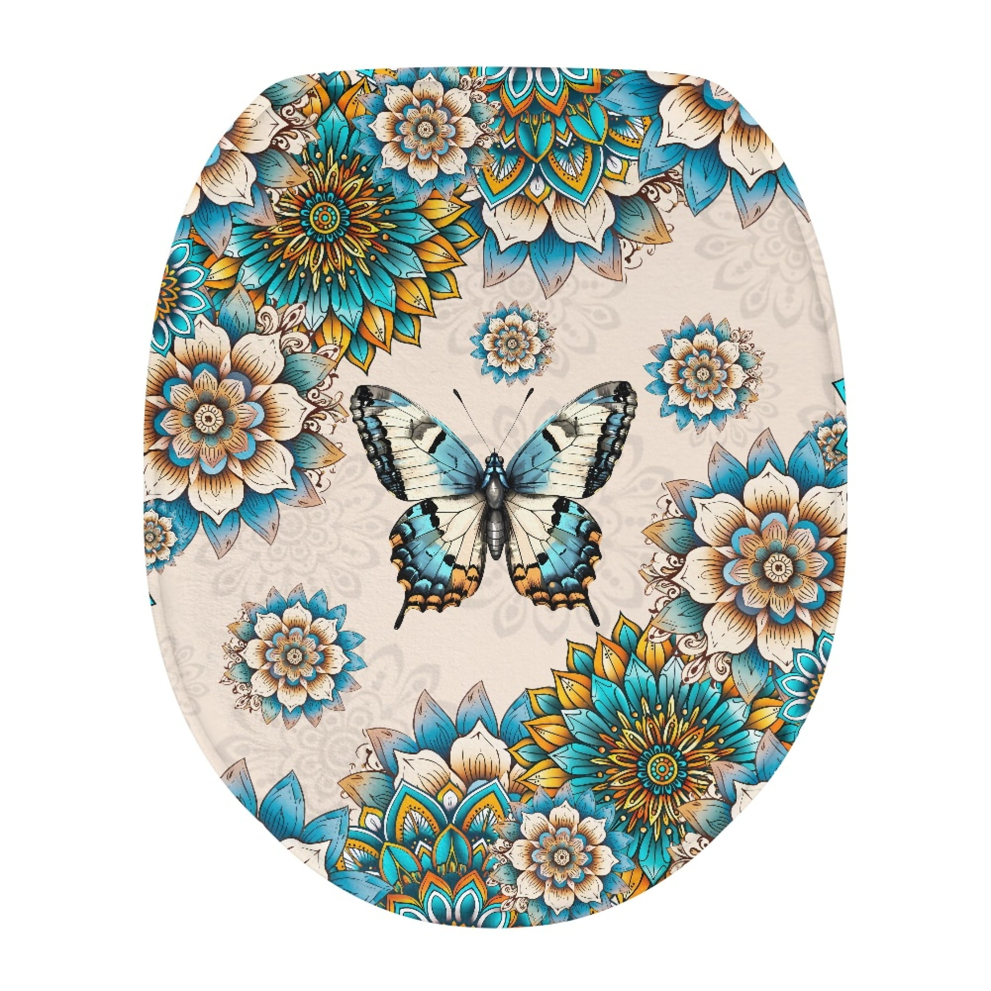 ZIATUBLE Boho Mandala Flower Toilet Lid Seat Cover Butterfly Protective ...