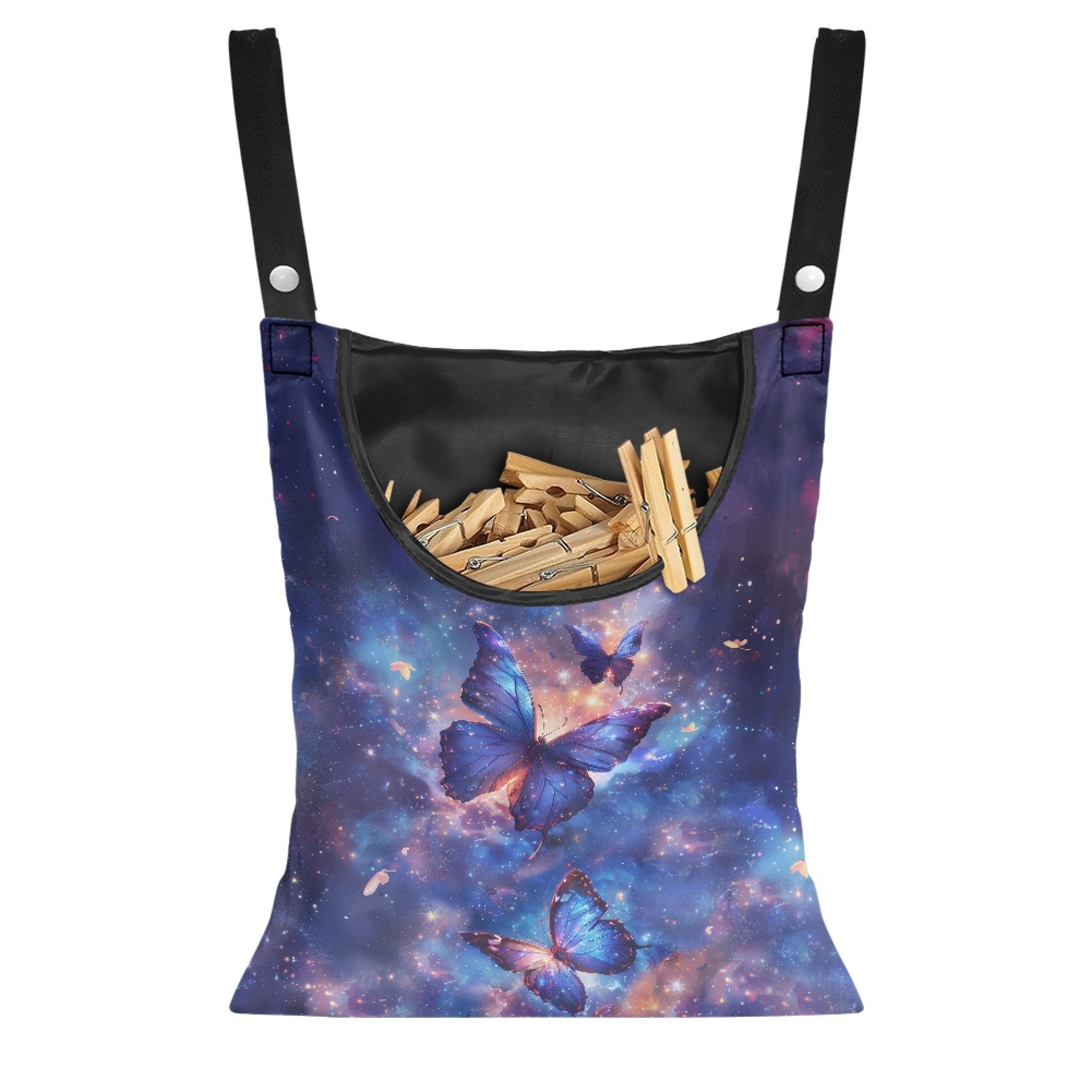 ZIATUBLE Butterfly Clothes Pins Bag Galaxy Clothes Pins Bag Holder with ...