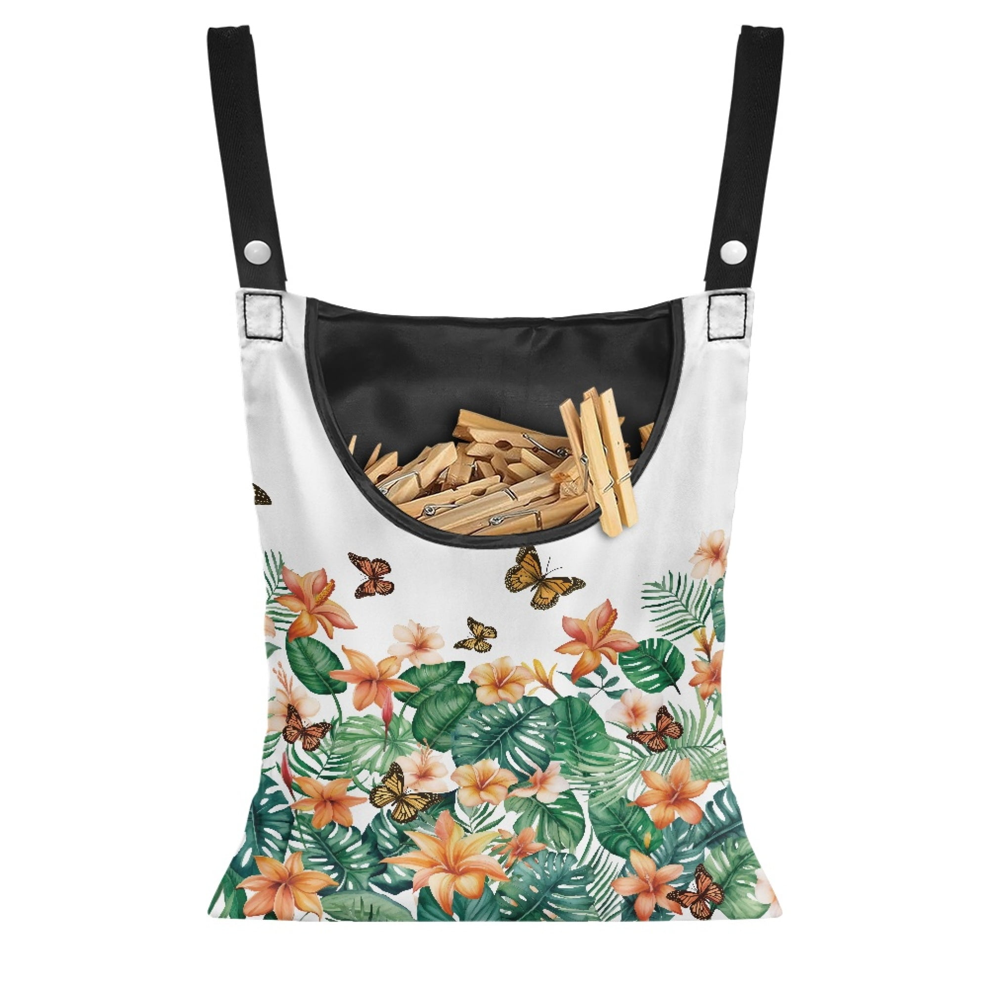ZIATUBLE Butterfly Clothespin Holder Bag Palm Leaf Clothespin Bag with ...