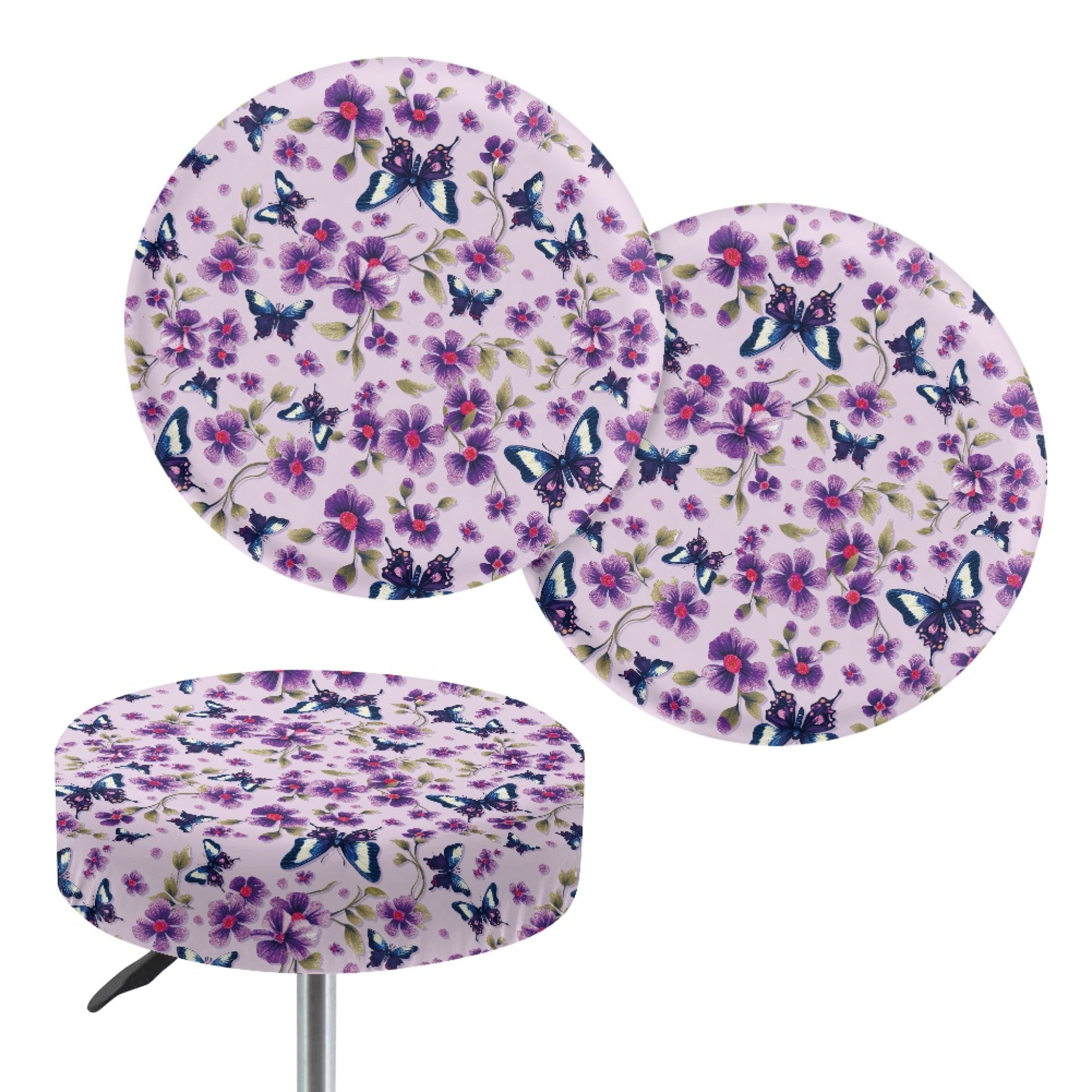 ZIATUBLE Butterfly Floral Bar Stool Chair Covers Washable Round Stool ...