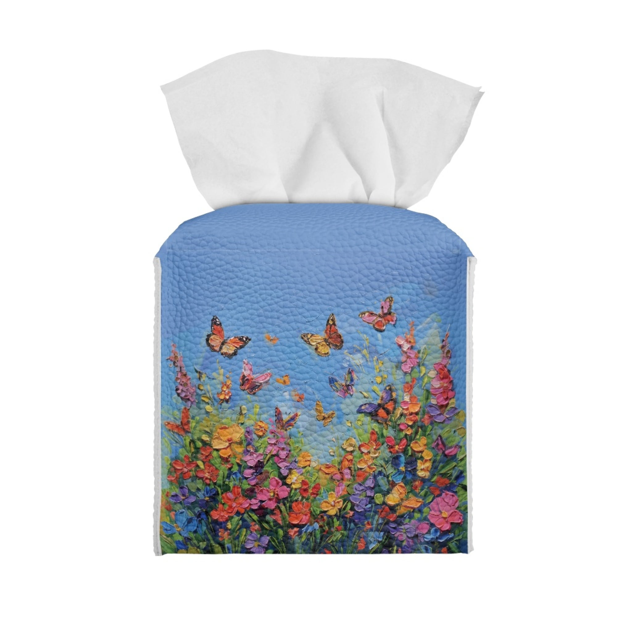 ZIATUBLE Butterfly Oil Painting Square Tissue Box Cover Case PU Leather ...