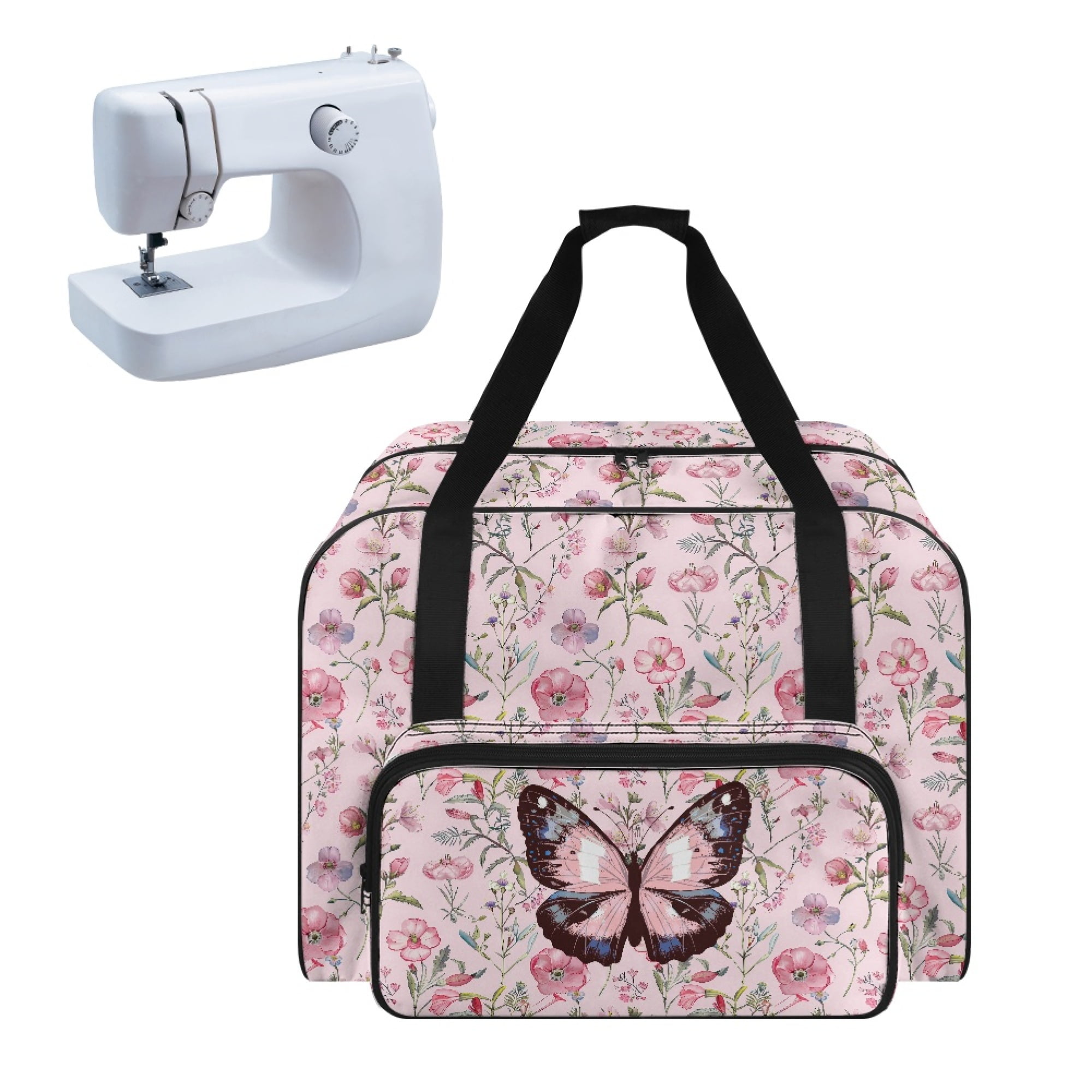 ZIATUBLE Butterfly Portable Carrying Totes Floral Tote Bag for Sewing ...